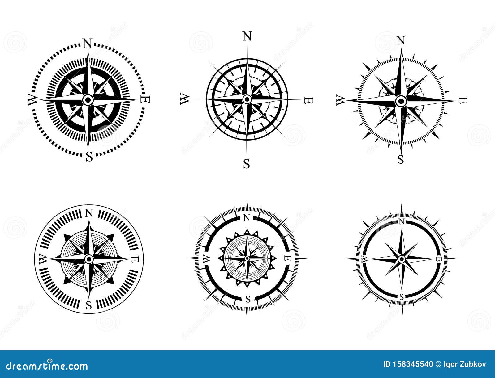 Collection of Logos of the Compass. Stylized Sea Compasses with a Wind ...
