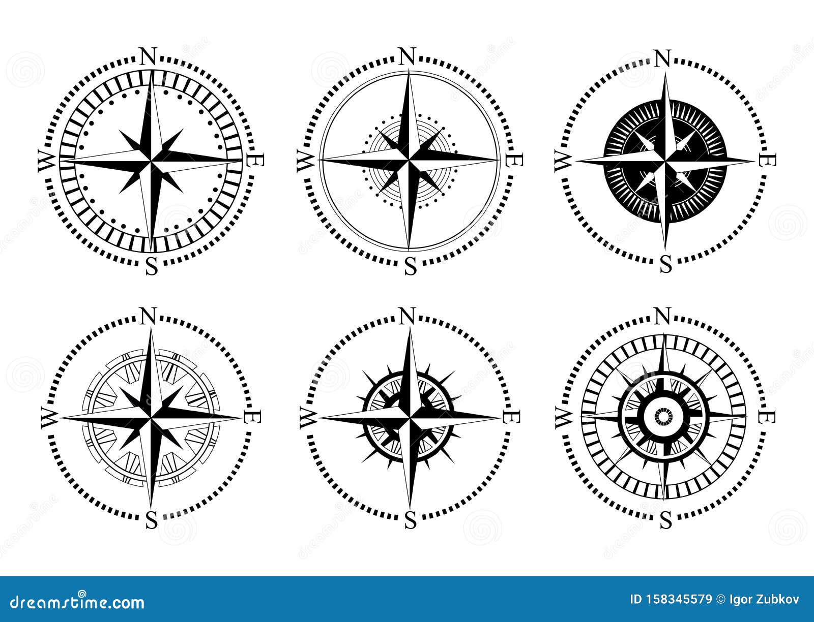 Collection of Logos of the Compass. Stylized Sea Compasses with a Wind ...
