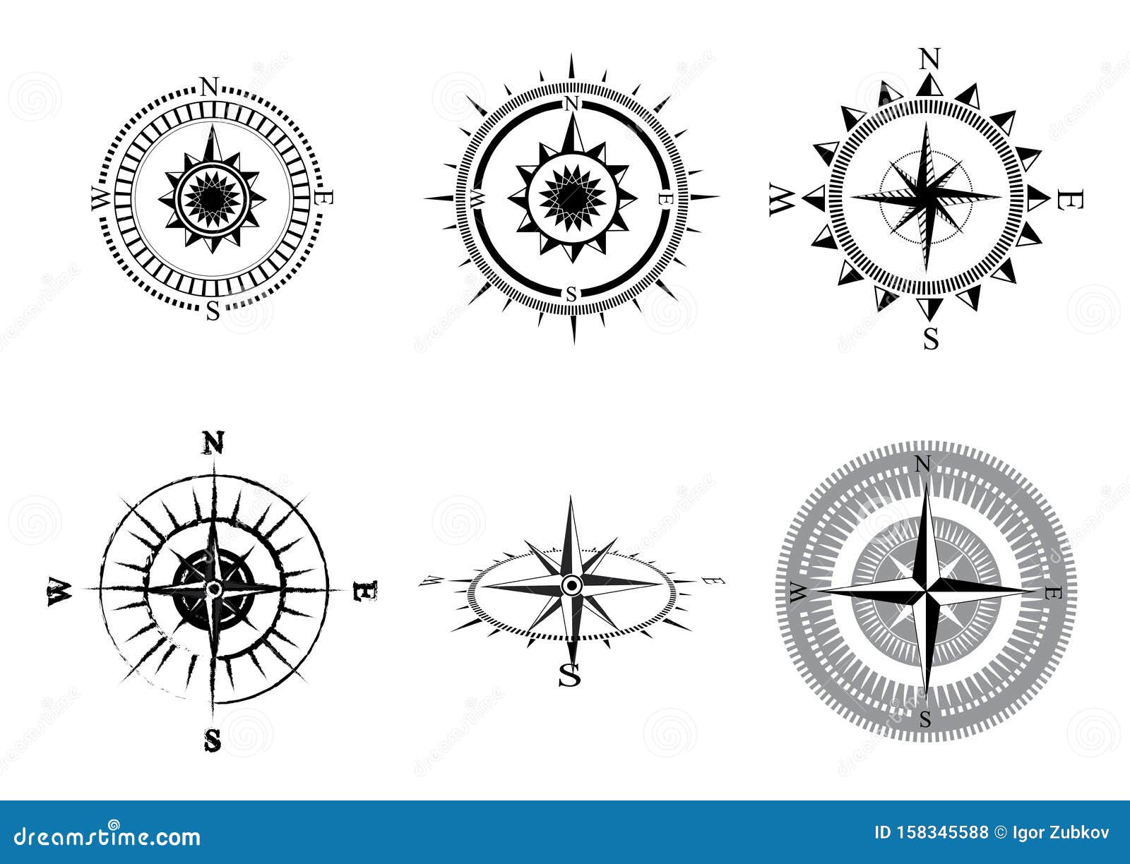 Collection of Logos of the Compass. Stylized Sea Compasses with a Wind ...
