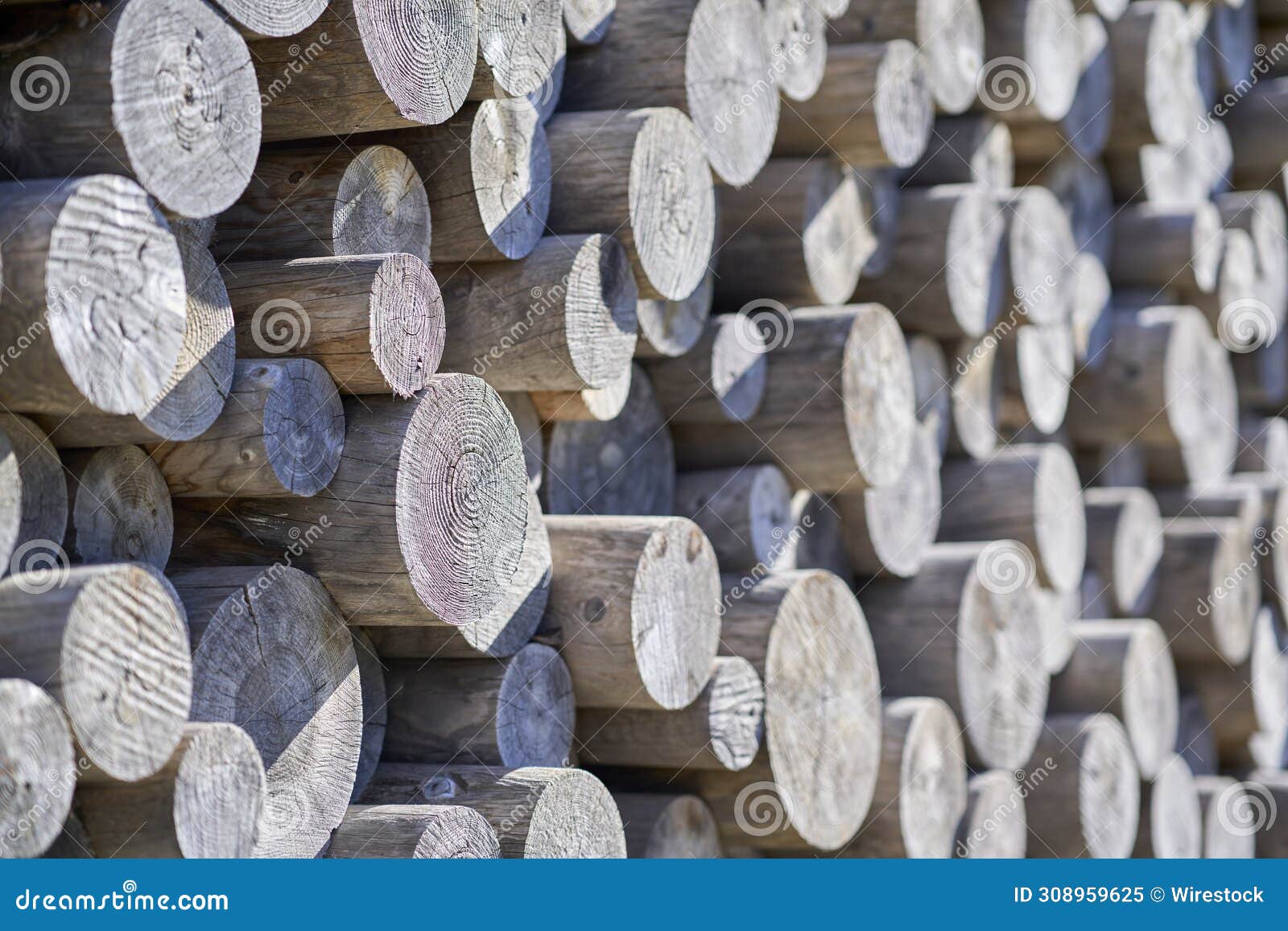 Collection of Logs Stacked on Wooden Poles Stock Image - Image of ...