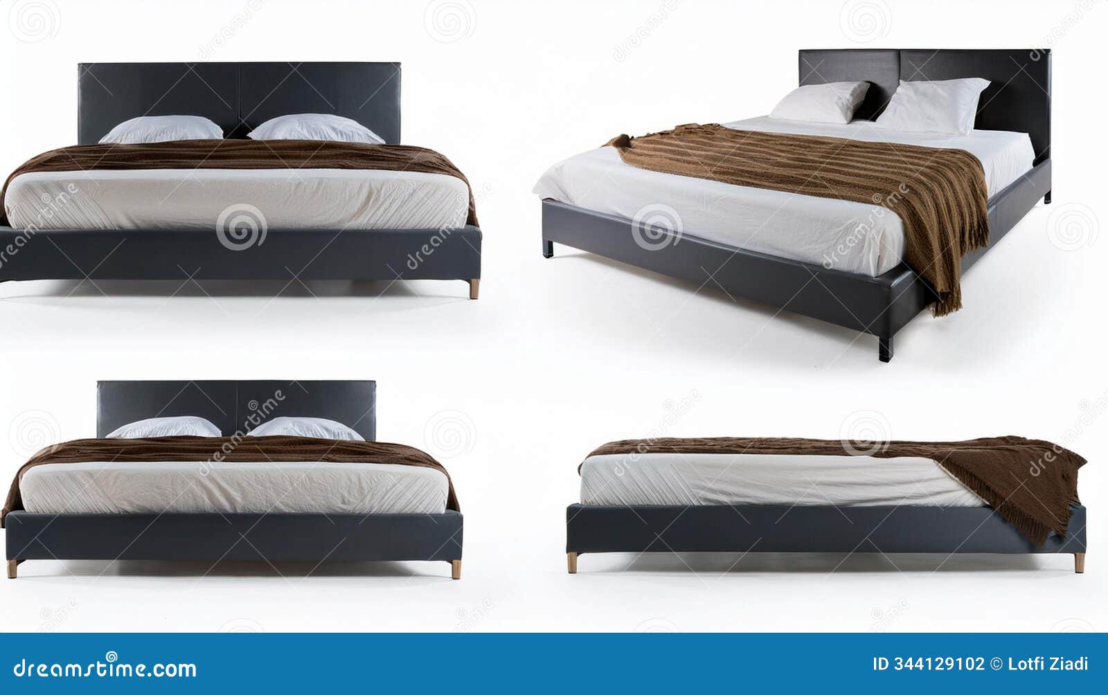 Collection of Low-Profile Bed Front View Full Length Isolate on White ...