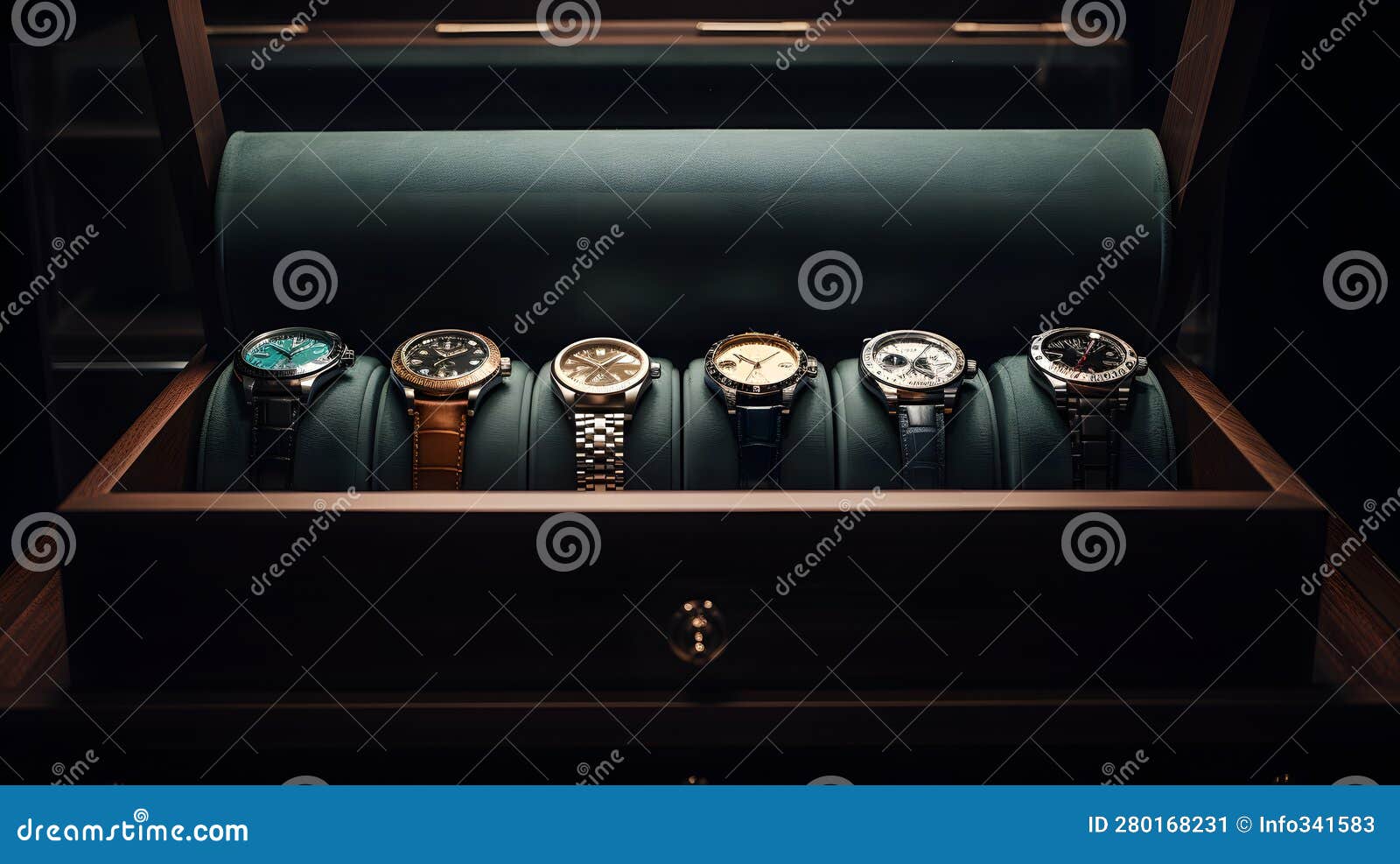Collection of Luxury Watches Sits on a Velvet-lined Displ Generative AI ...