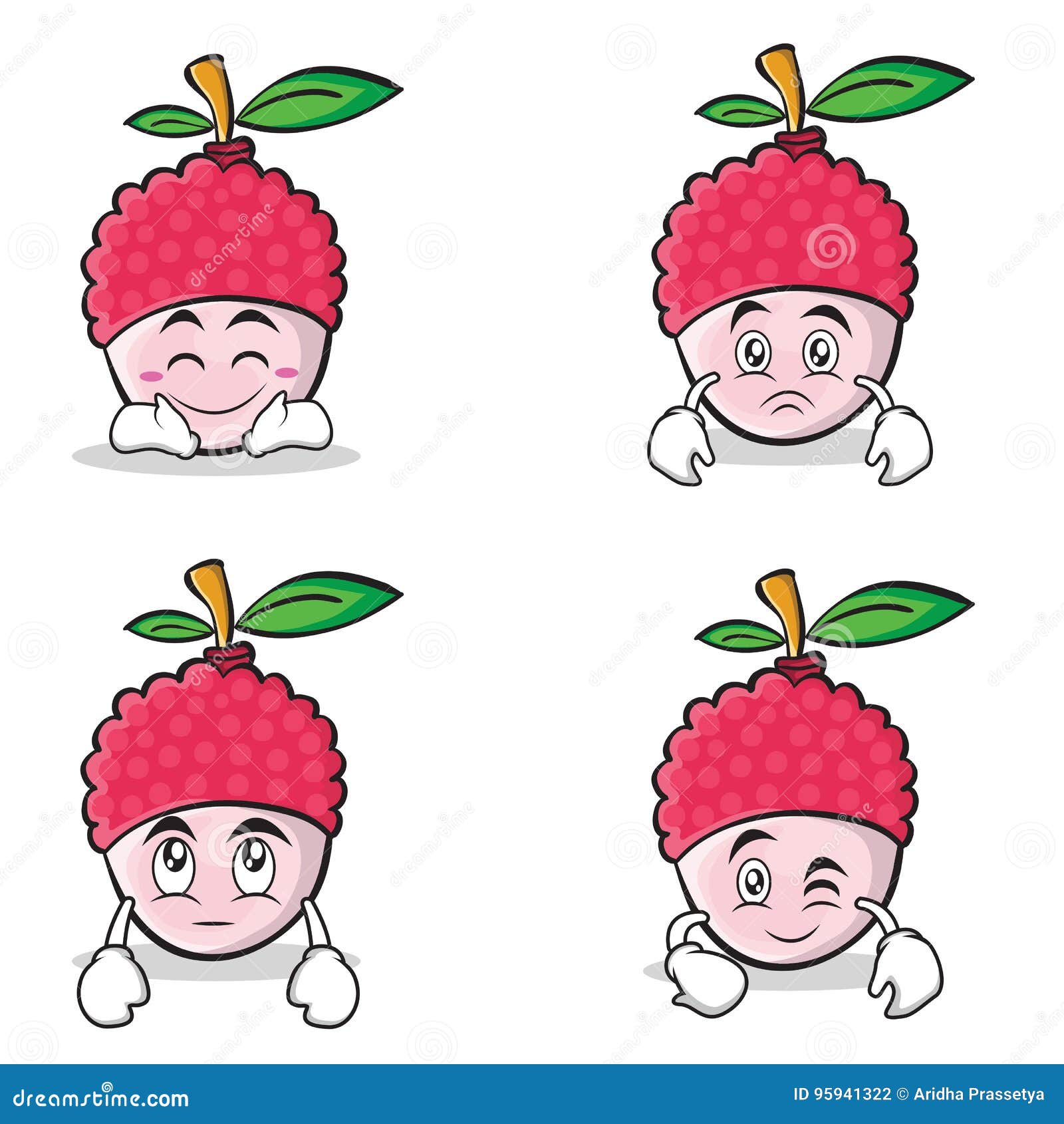 Collection of Lychee Cartoon Character Style Set Stock Vector ...