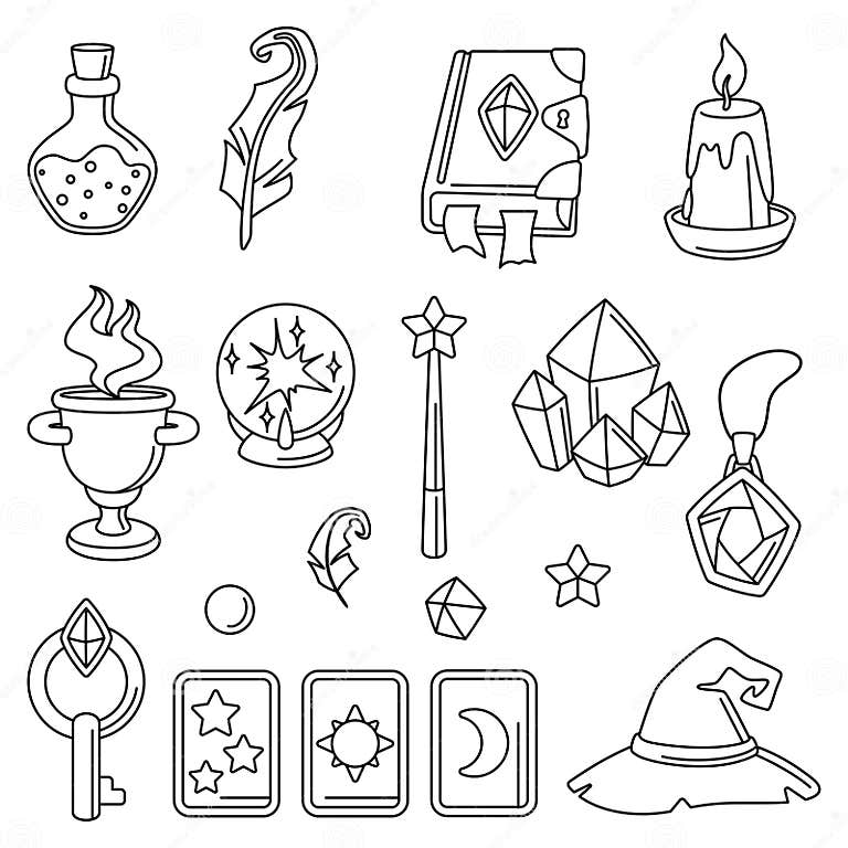 Collection of Magic Items. Witchcraft Alchemy Mystery Elements Stock ...