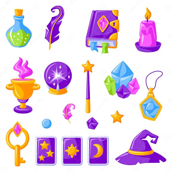 Collection of Magic Items. Witchcraft Alchemy Mystery Elements Stock ...