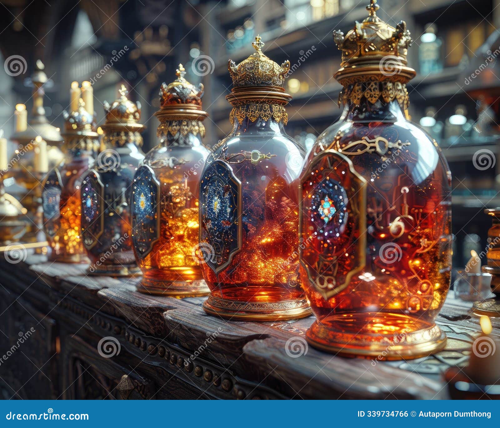 A Collection of Magic Potions on a Shelf Stock Illustration ...