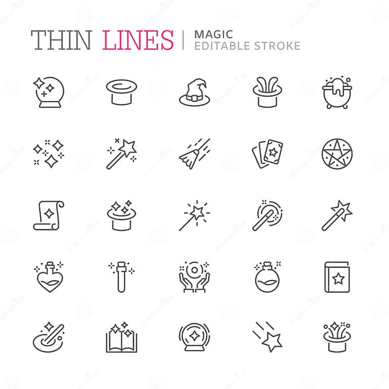 Collection of Magic Related Line Icons Stock Vector - Illustration of ...