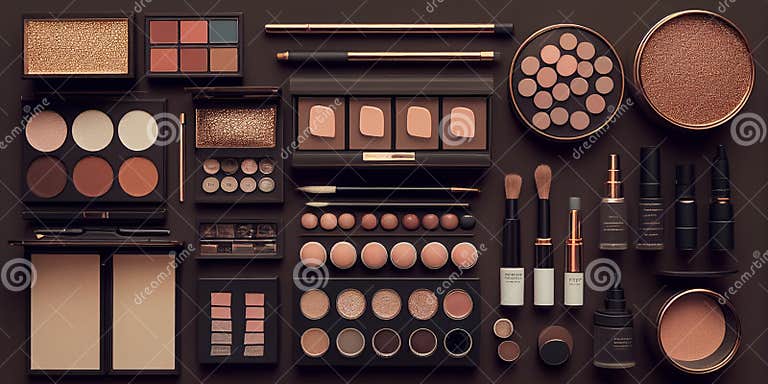 Collection of Make Up Object on Table, Flat Top View Stock Illustration ...