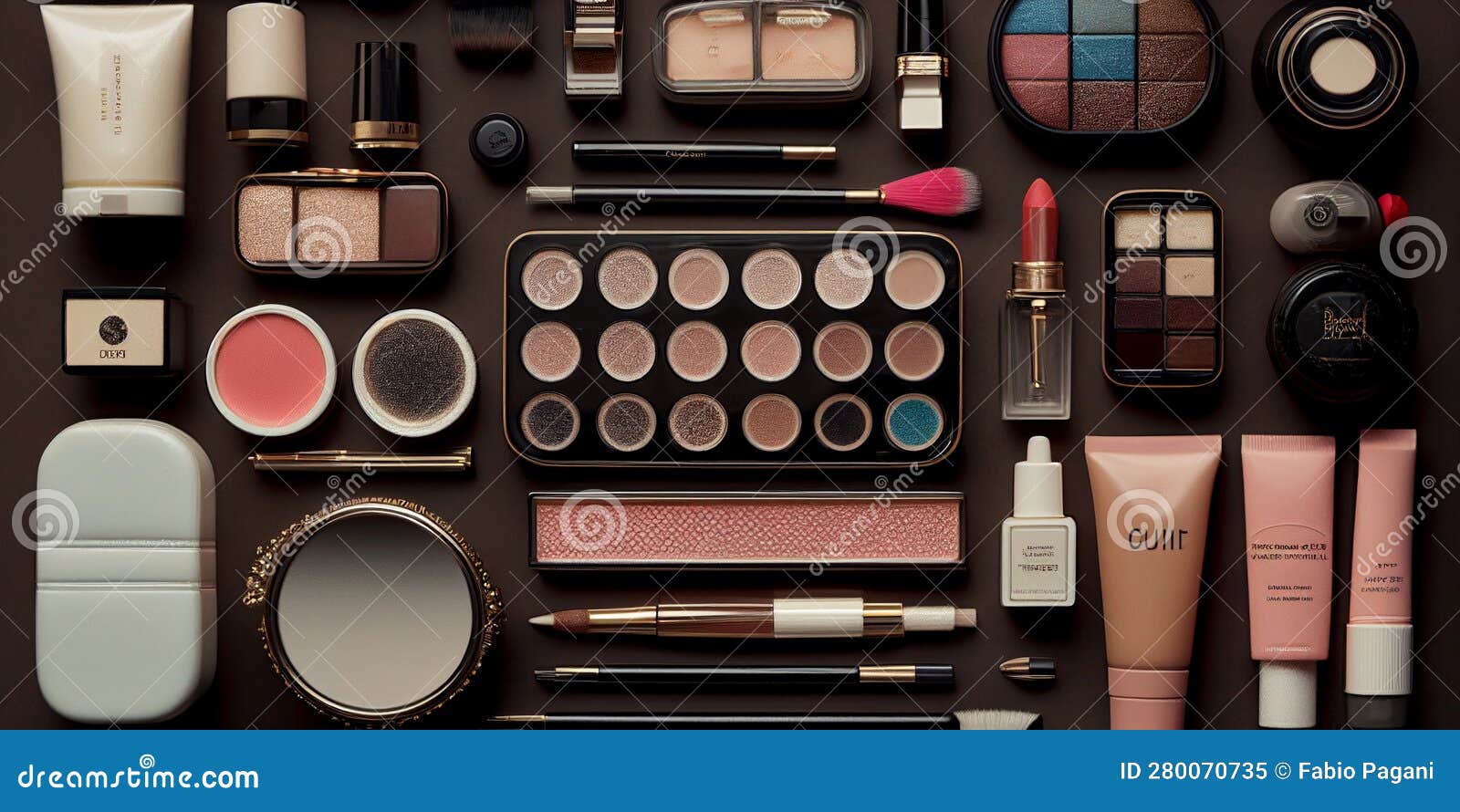 Collection of Make Up Object on Table, Flat Top View Stock Illustration ...