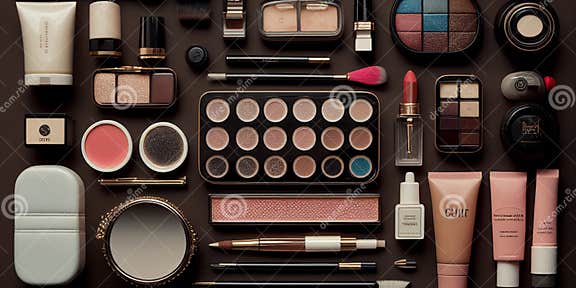 Collection of Make Up Object on Table, Flat Top View Stock Illustration ...