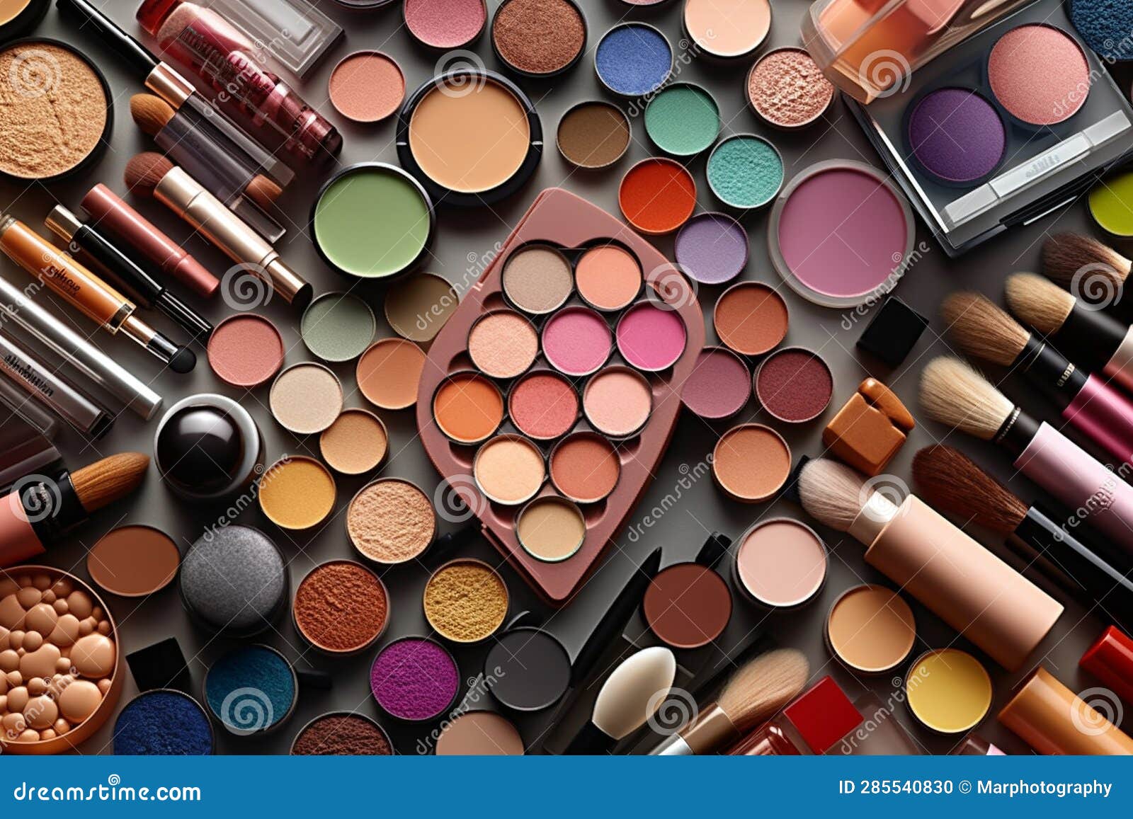 Collection of Makeup Tools on a Grey Background Organized Realistic ...