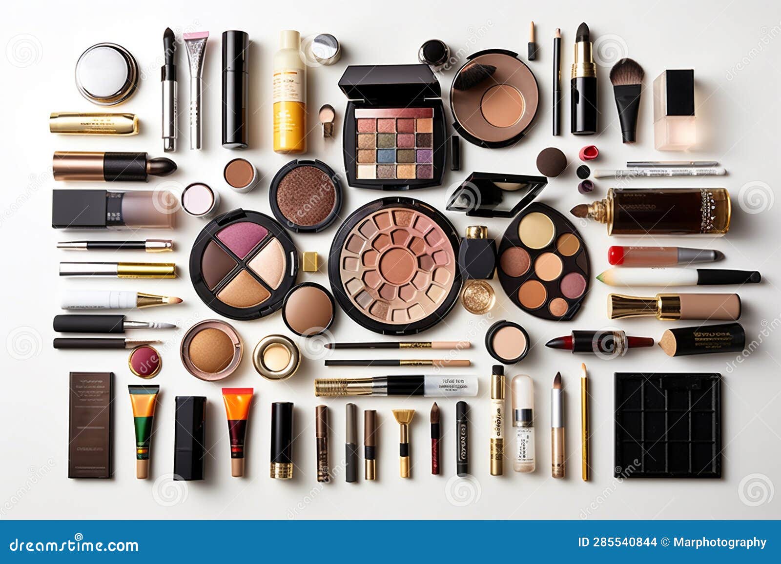Collection of Makeup Tools on a White Background Organized Realistic ...