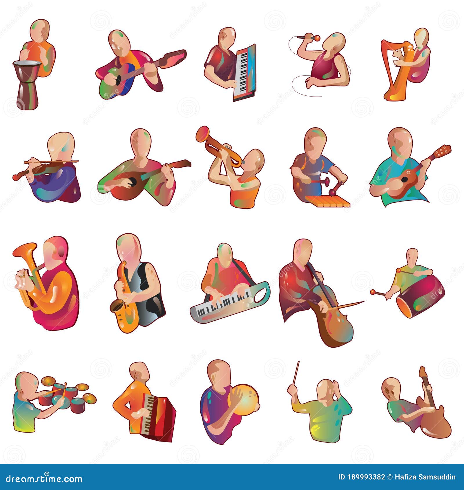Collection of Man Playing Instruments. Vector Illustration Decorative ...