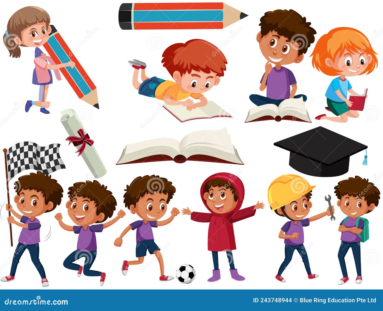 Collection of Many Kids Doing Different Activities Stock Vector ...