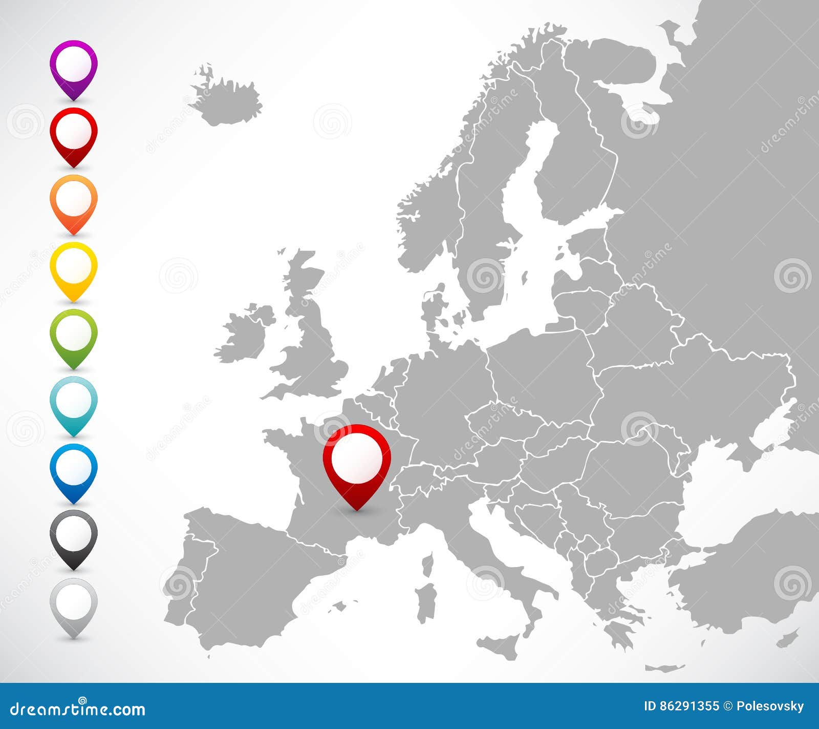 Collection of Map Pointers with Map of Europe Stock Vector - Illustration of arrow, needle: 86291355