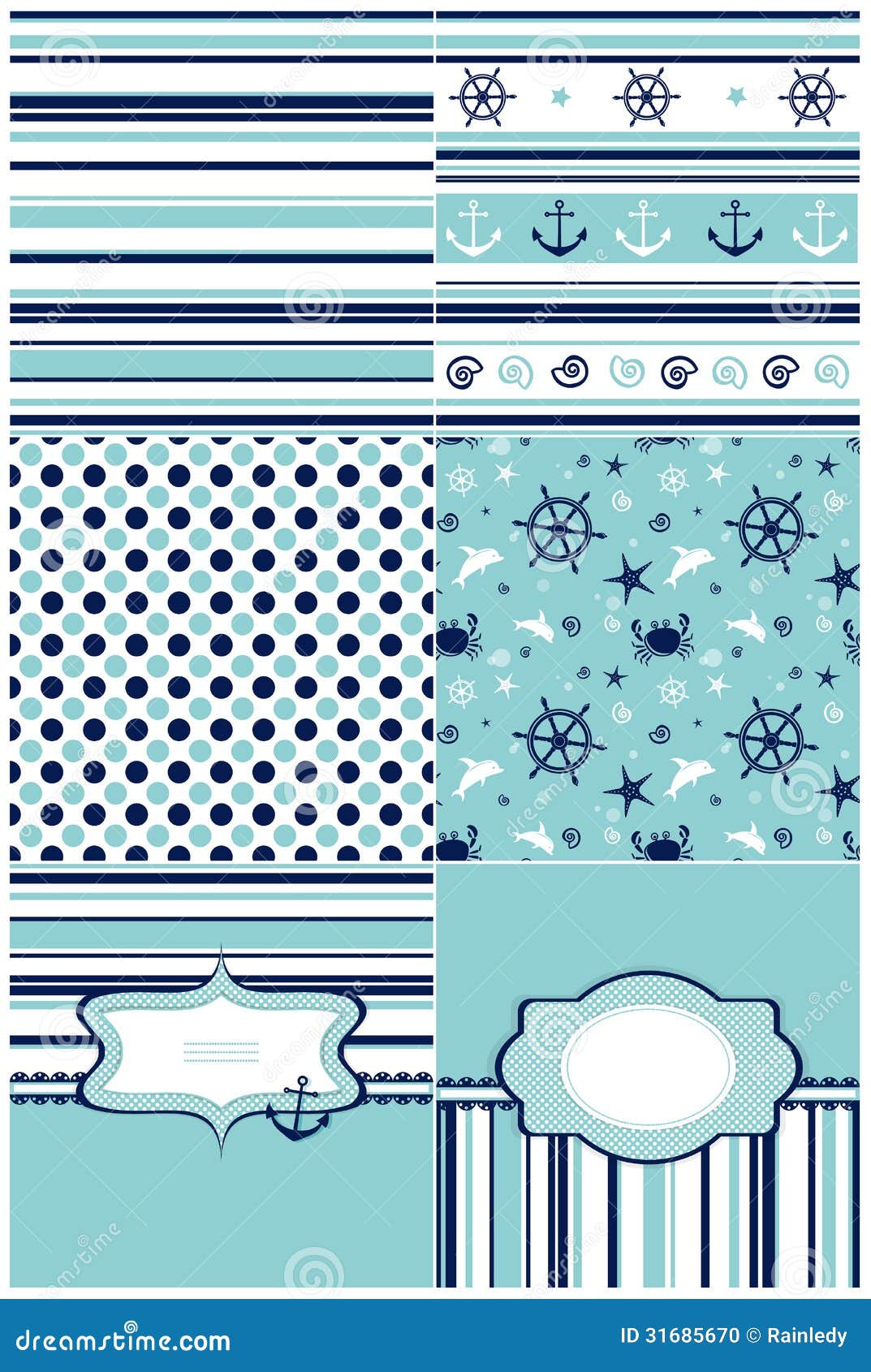 Marine Backgrounds Set With Sea Rope Frame And Naval Symbols Cartoon ...