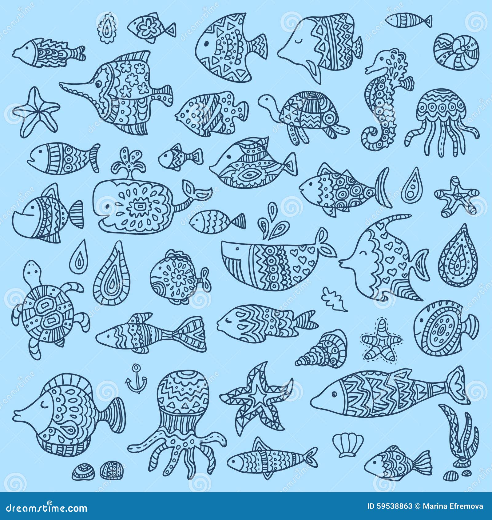 The Collection of Marine Fish and Mammals Stock Vector - Illustration ...