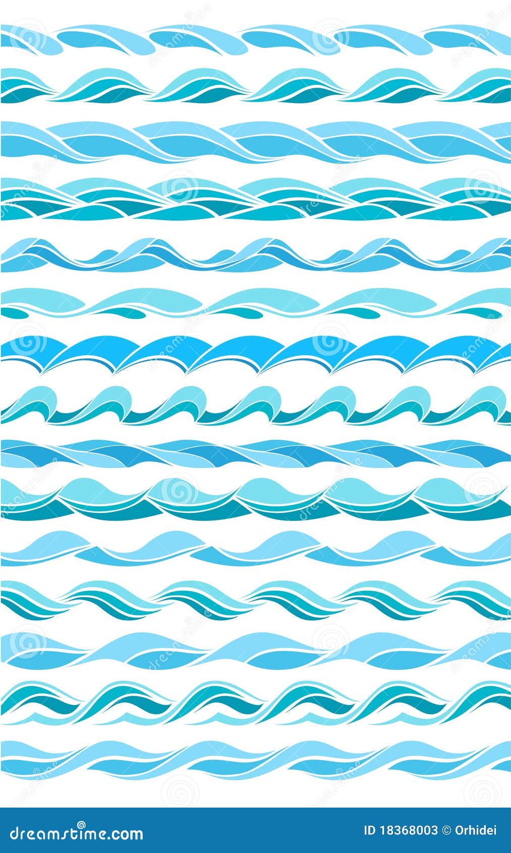 Collection of Marine Waves, Stylized Design Stock Vector - Illustration ...