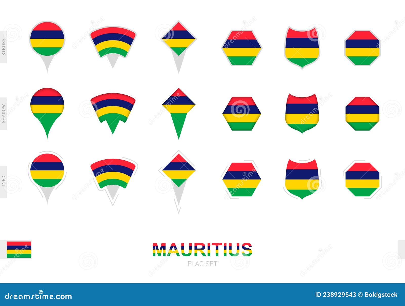 Collection of the Mauritius Flag in Different Shapes and with Three ...