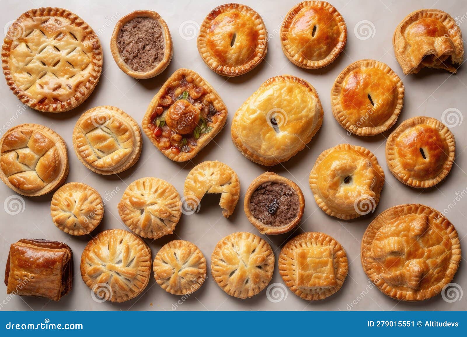 Collection of Meat Pies, Each in Different Shape and Size Stock ...