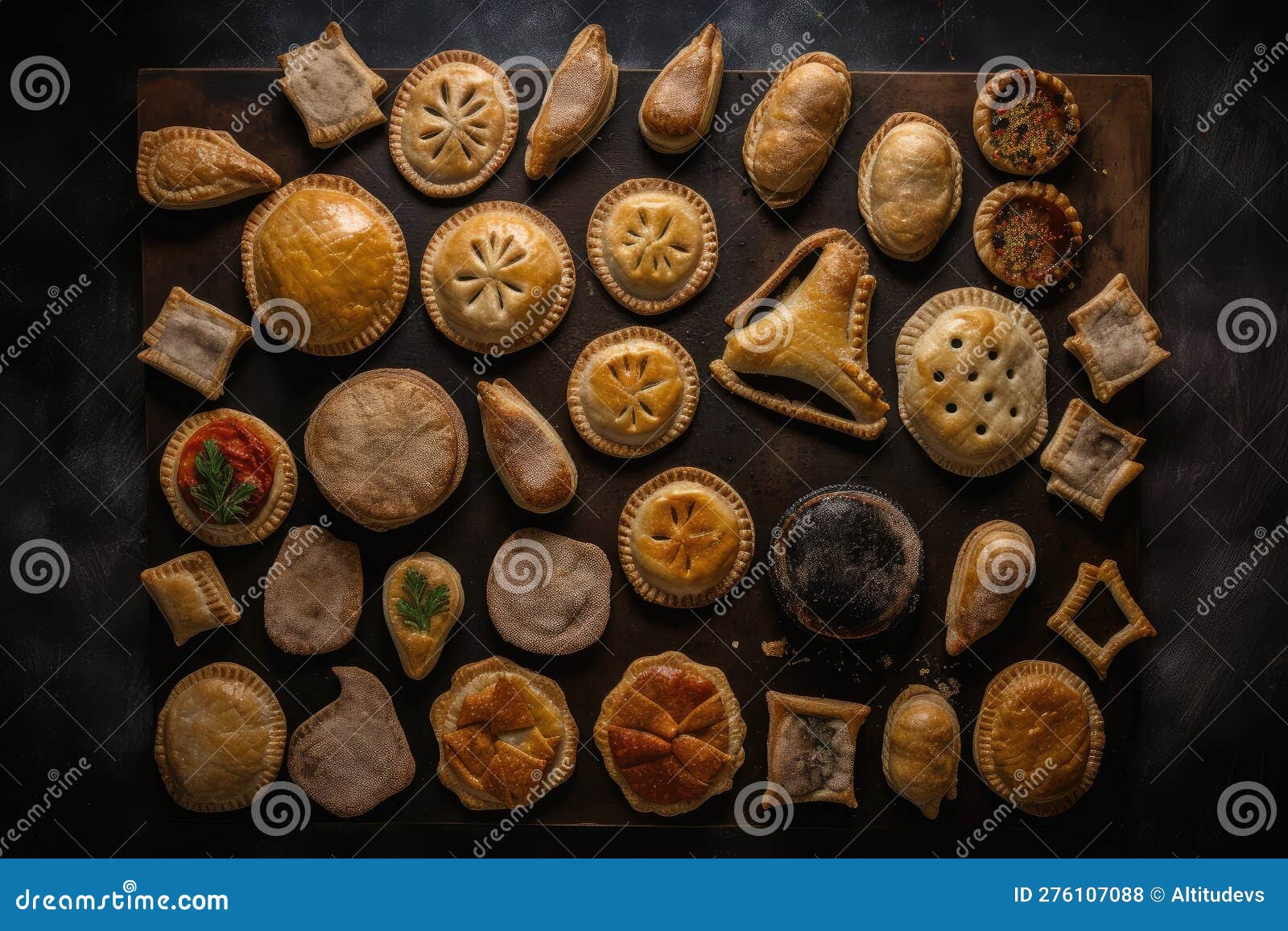 Collection of Meat Pies, Each in Different Shape and Size Stock Photo ...