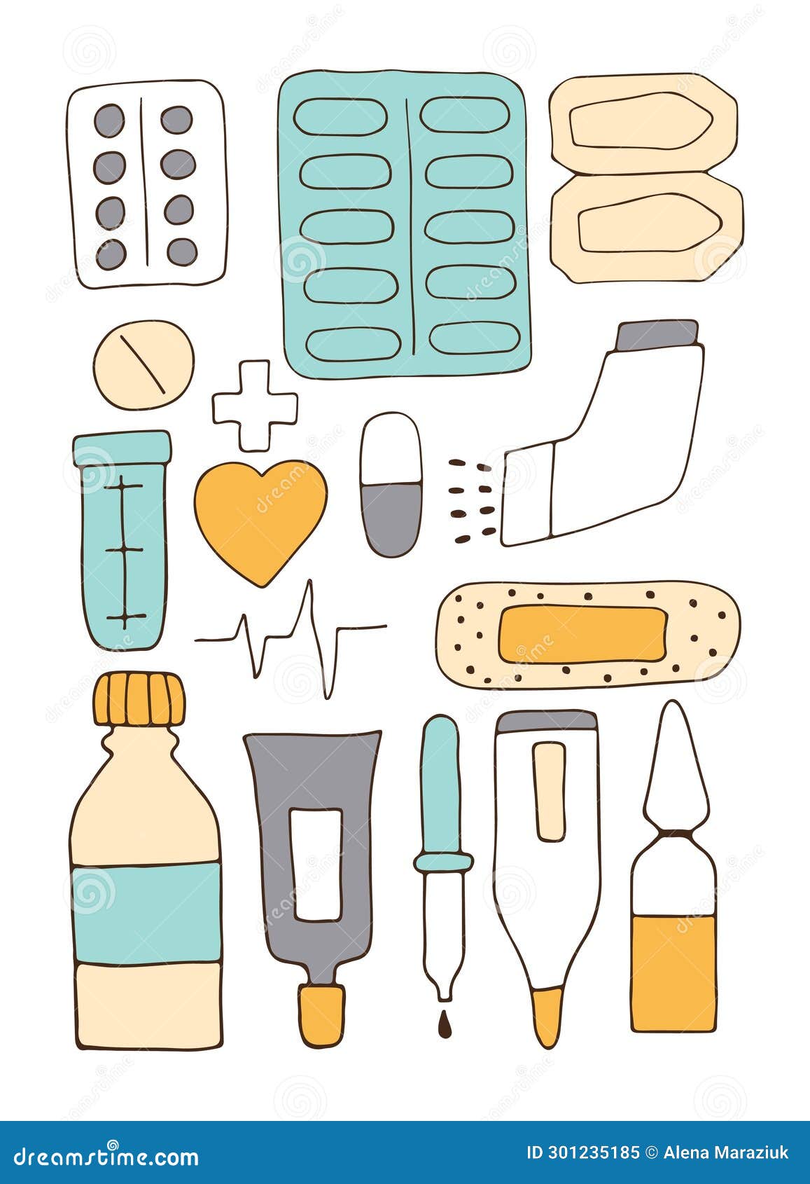 Collection of Medical Tools Isolated on White Background. Doodle. All ...