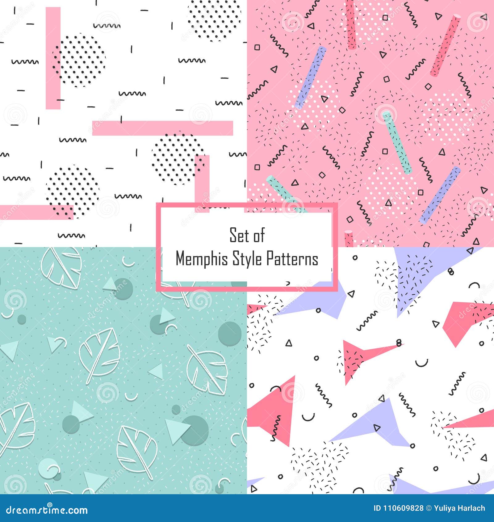 Collection of Memphis Seamless Patterns . Stock Vector - Illustration ...