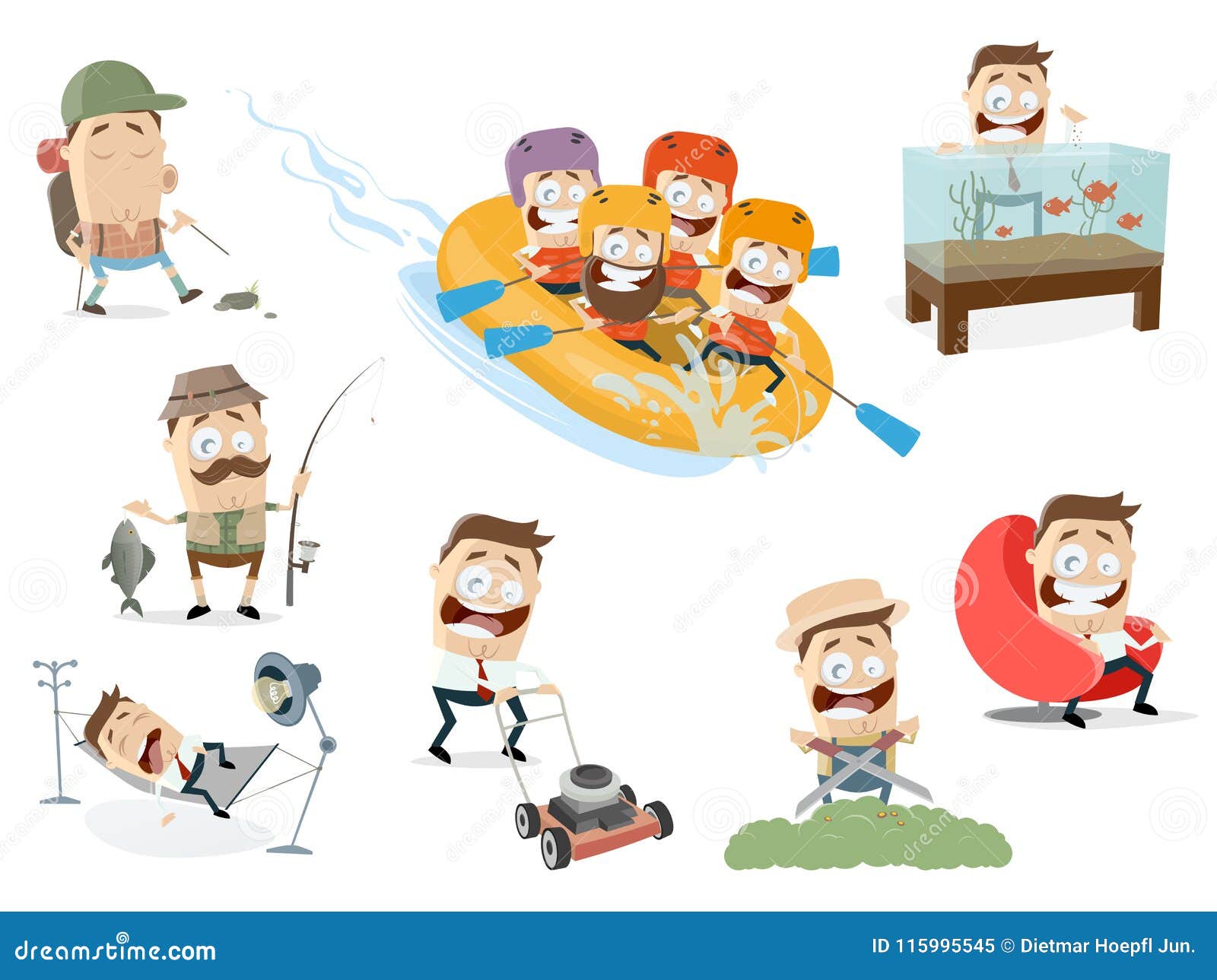 Collection of Men in Different Recreation Situations Stock Vector ...