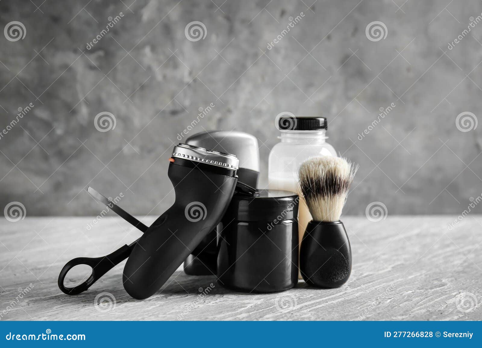Set of Male Shaving Accessories on Table Stock Photo - Image of black ...