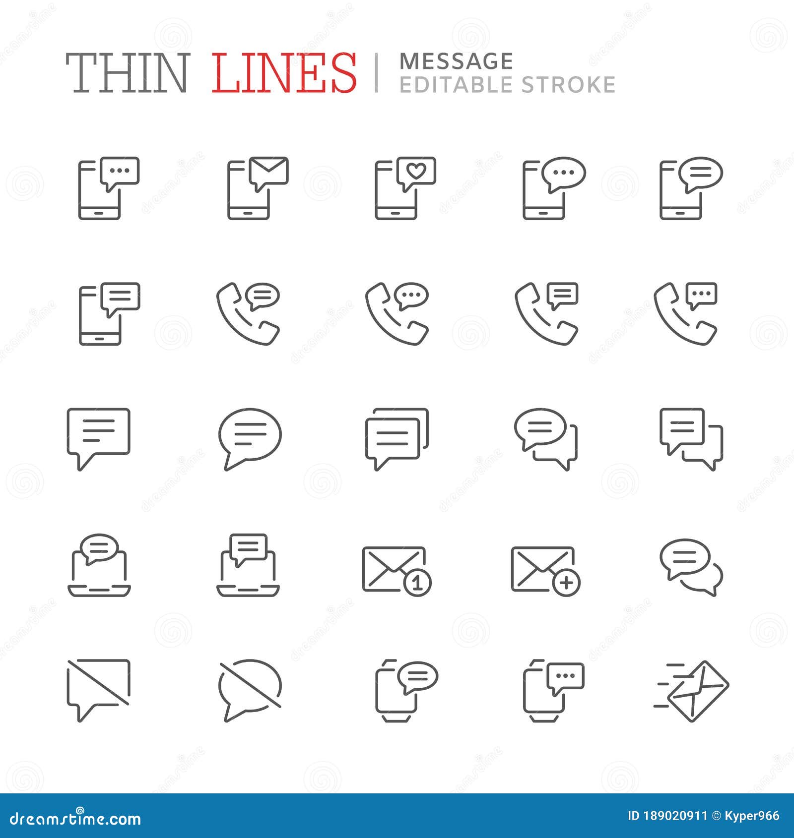 Collection of Message Related Line Icons Stock Vector - Illustration of ...