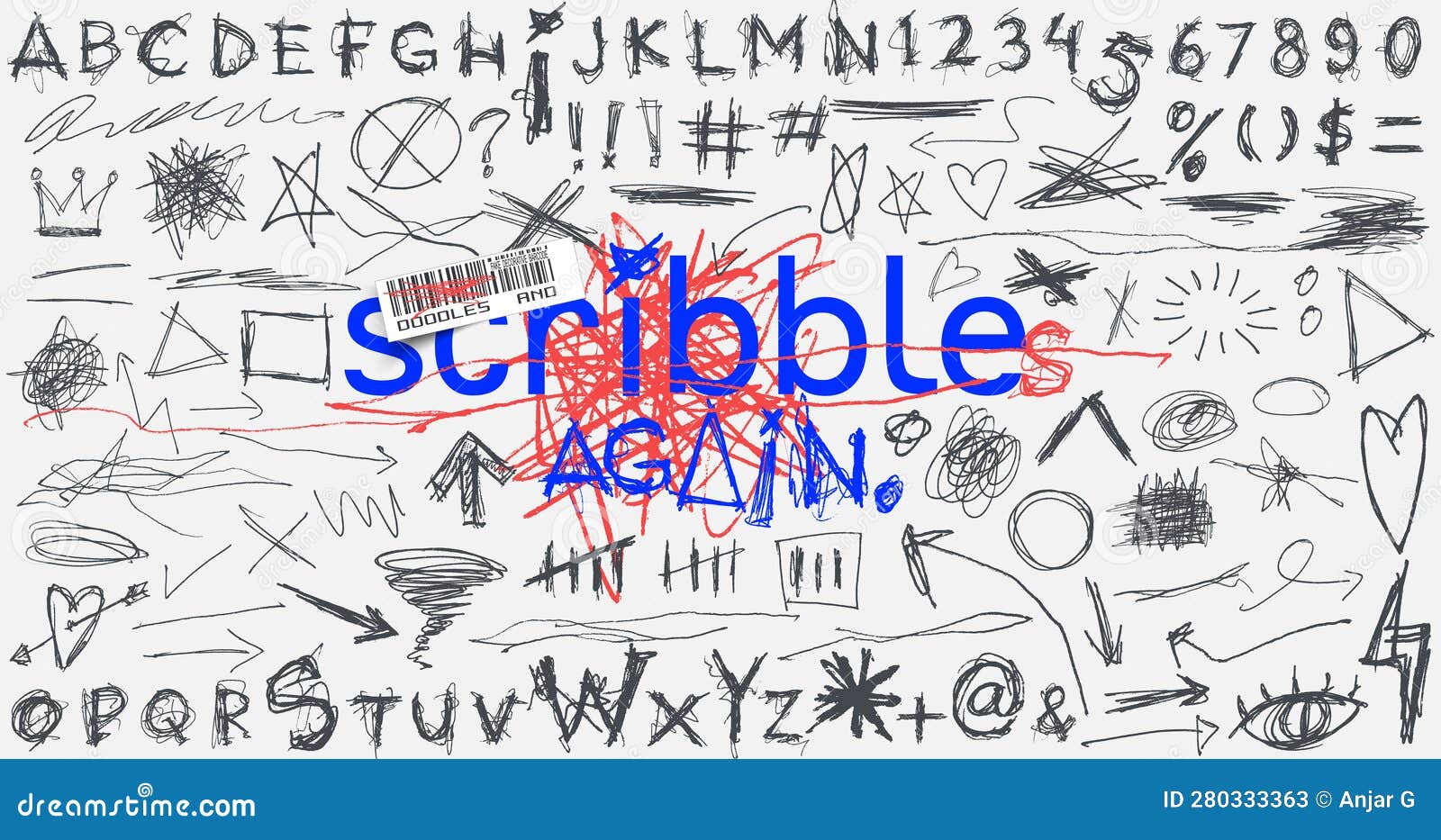 Collection of Messy Doodles and Scribbles of Arrow, Shape, Number ...