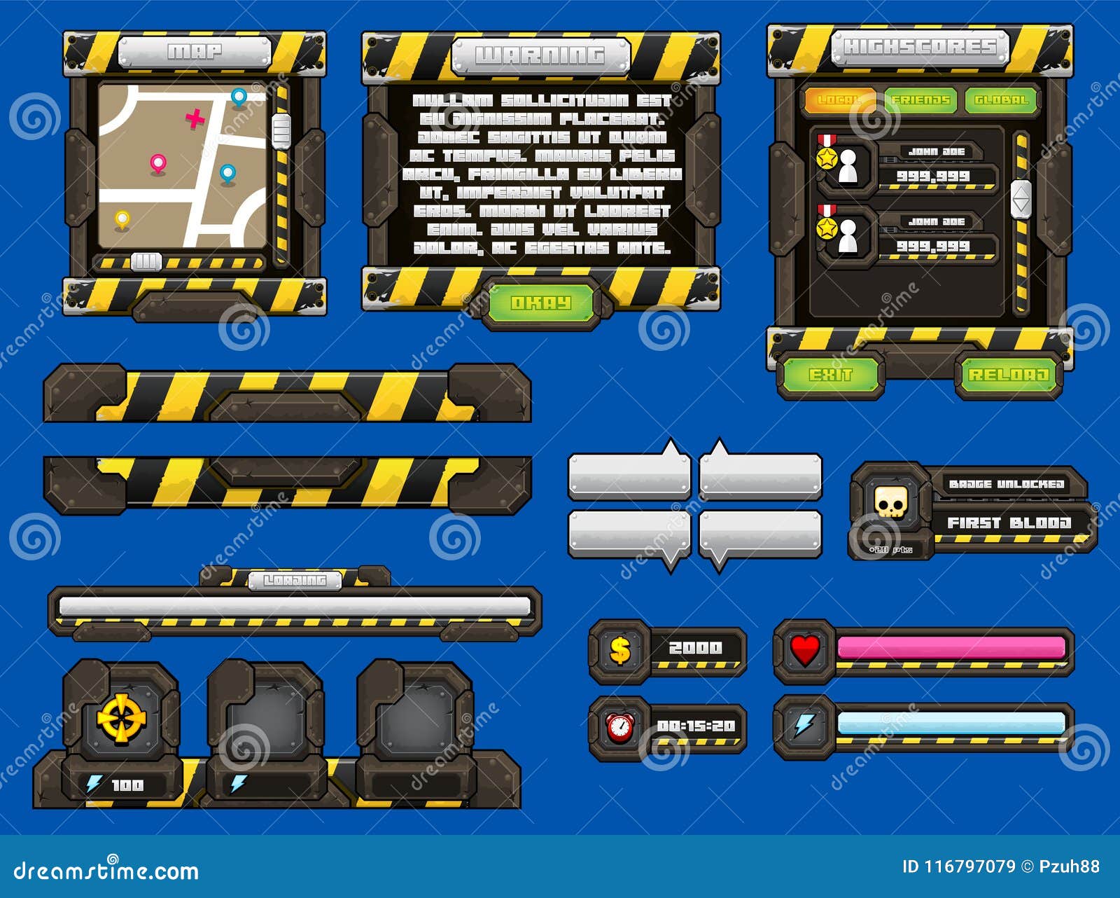 Metal Game GUI Set stock vector. Illustration of futuristic - 116797079