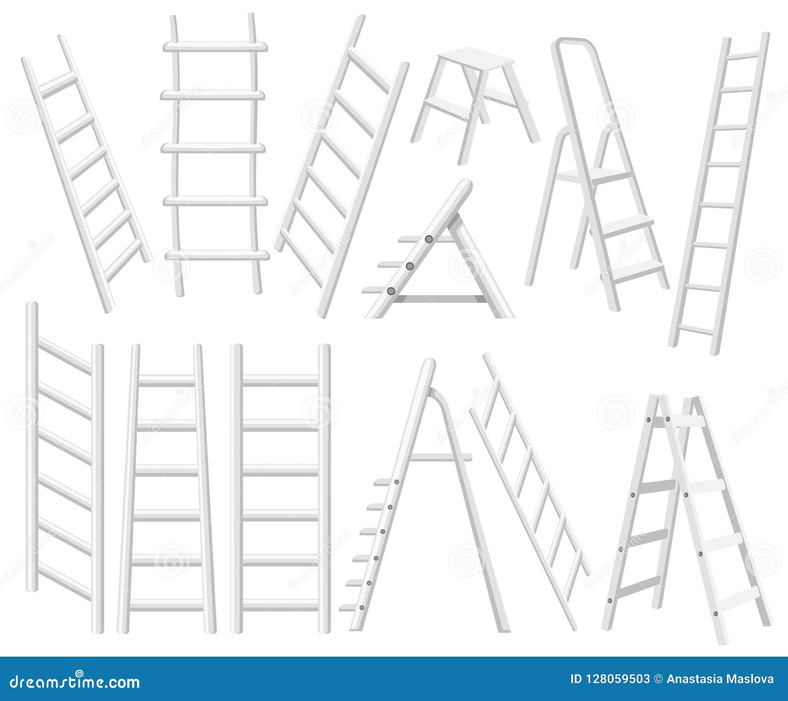Collection Of Metal Ladders. Different Types Of Stepladders. Flat ...
