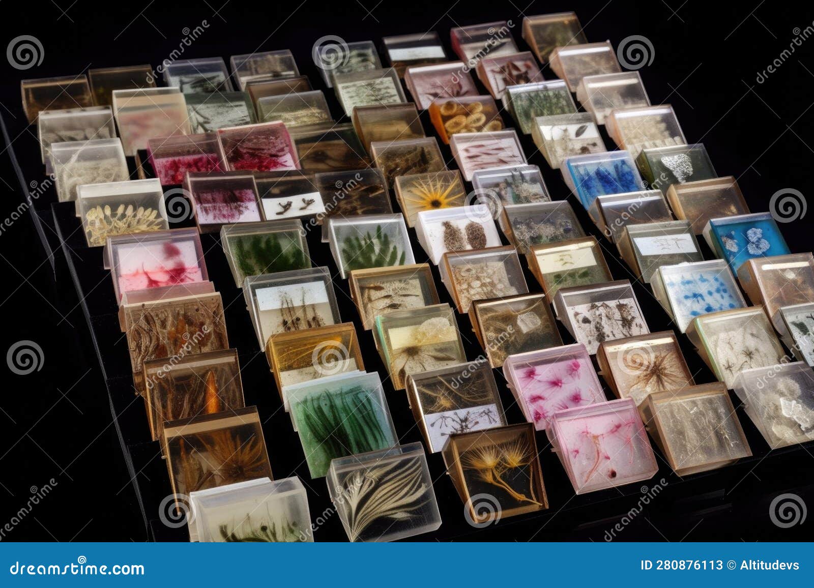Collection of Microscope Slides, Each Showcasing a Different Specimen ...