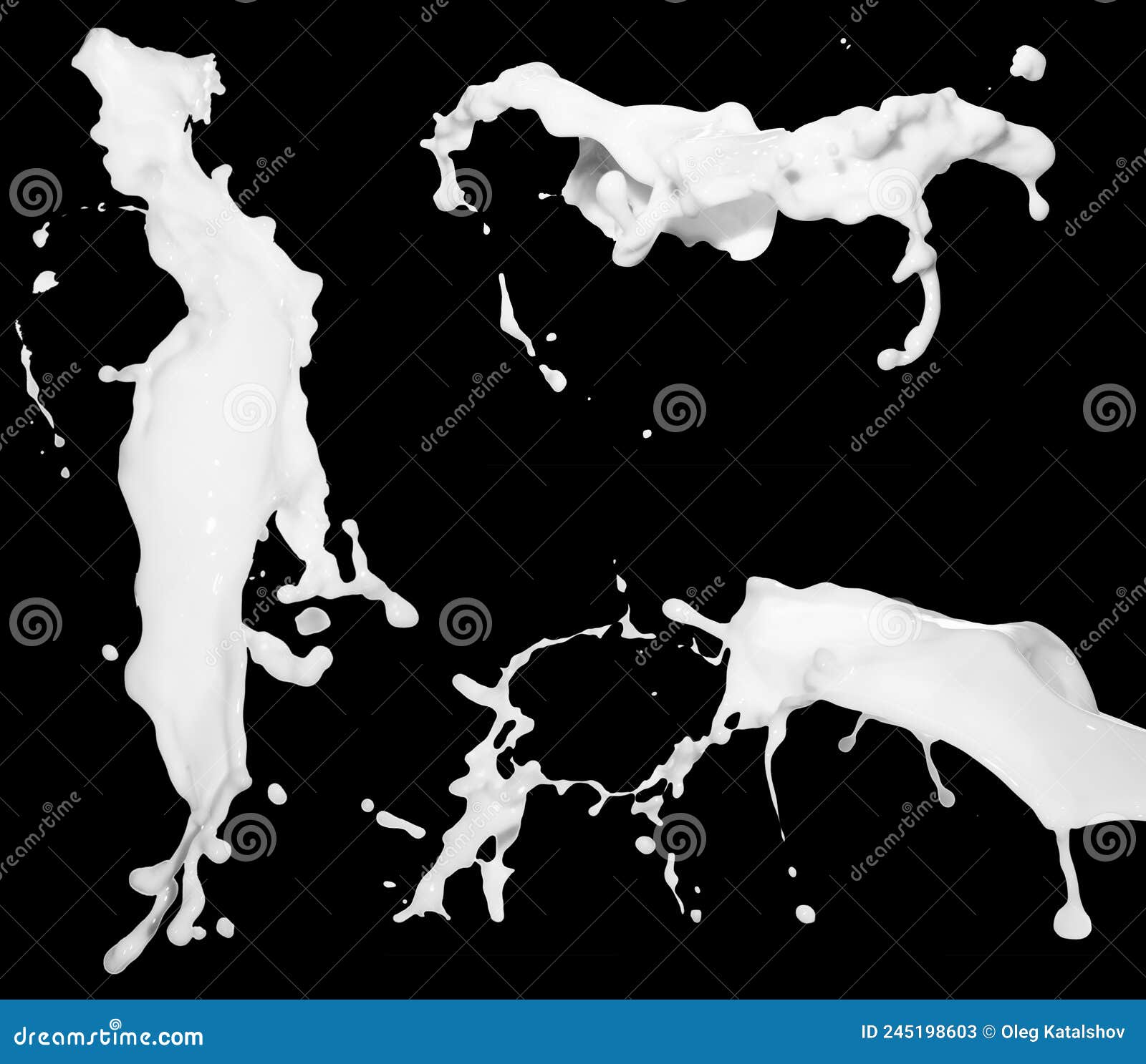 Collection of Milk Splashes. Isolated Milkshake Splashes. Stock ...