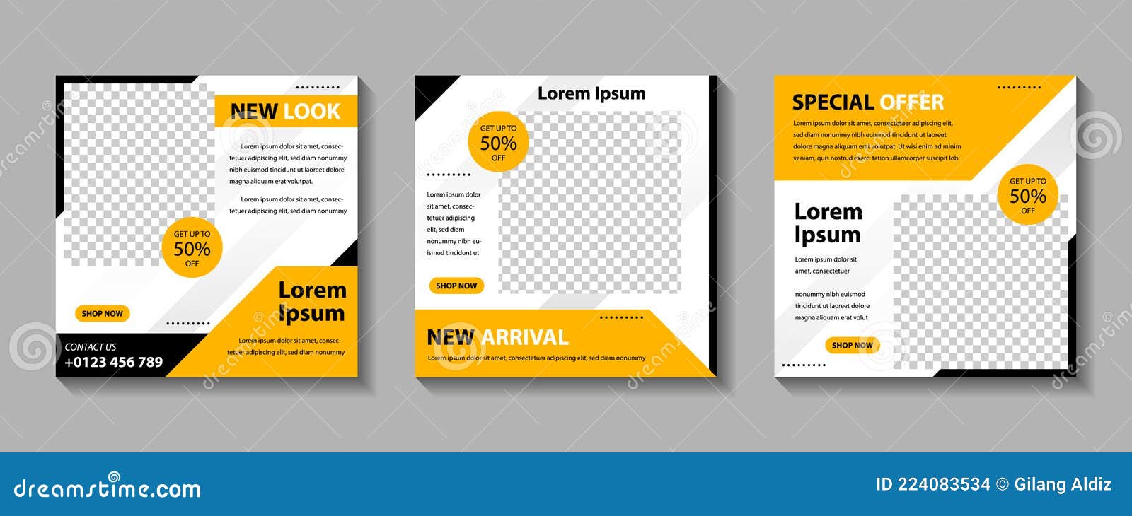 A Collection of Minimal Editable Square Banner Templates Stock Vector ...