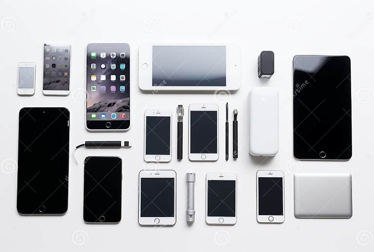 Collection of Modern Electronic Devices on White Background Stock ...