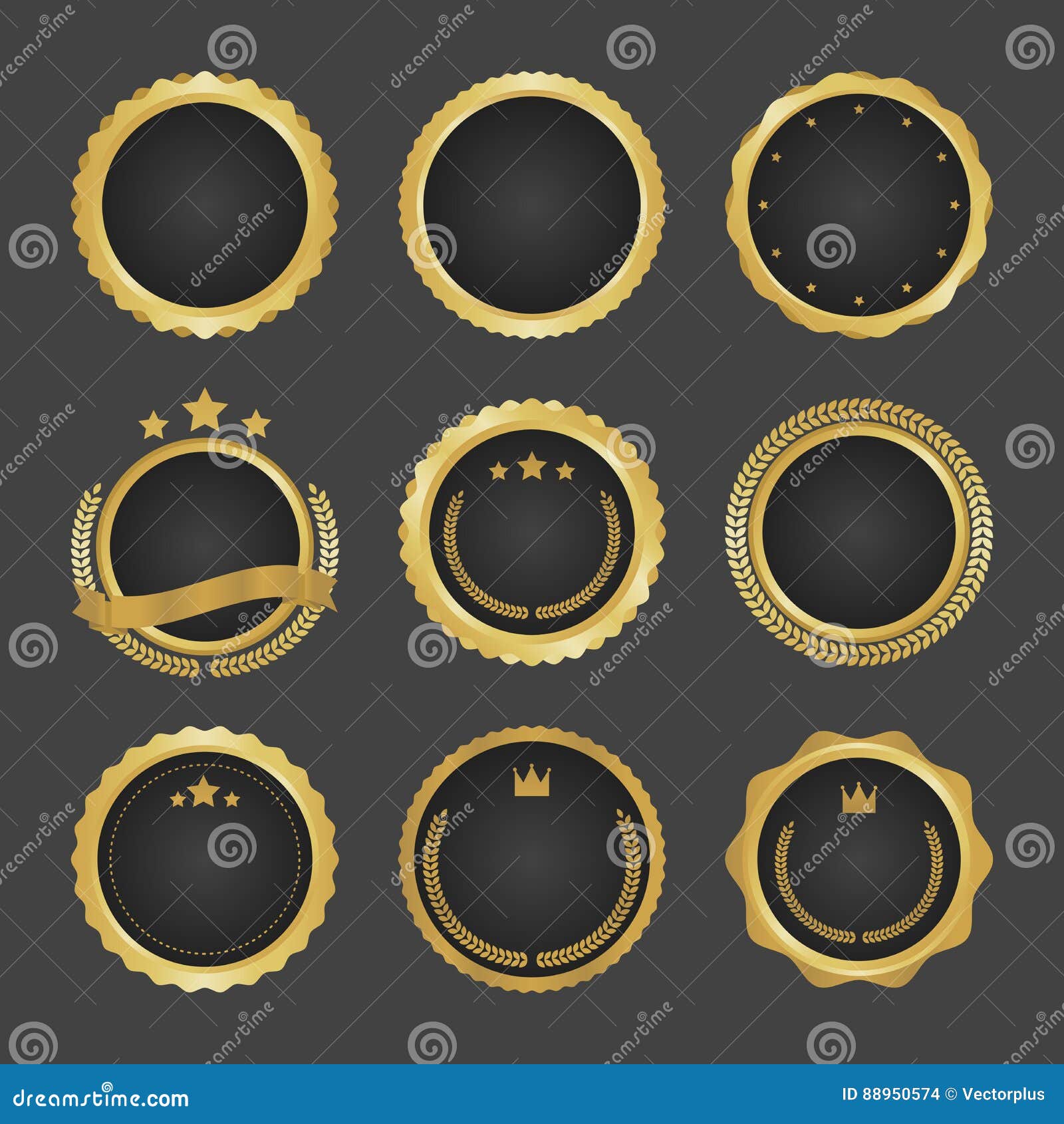 Collection of Modern, Gold Circle Metal Badges, Labels and Design ...
