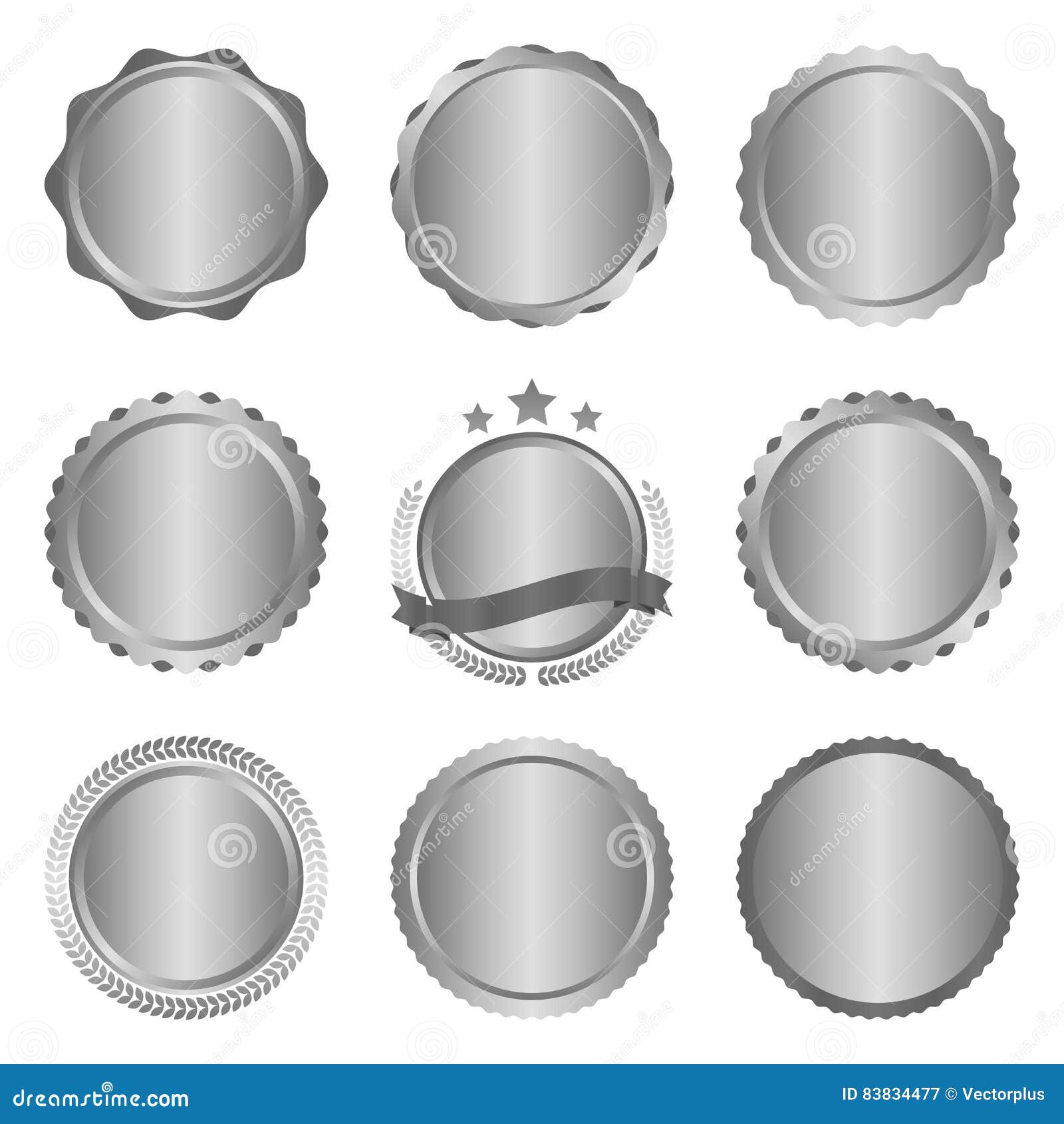 Collection of Modern, Metal Silver Circle Metal Badges, Labels and ...