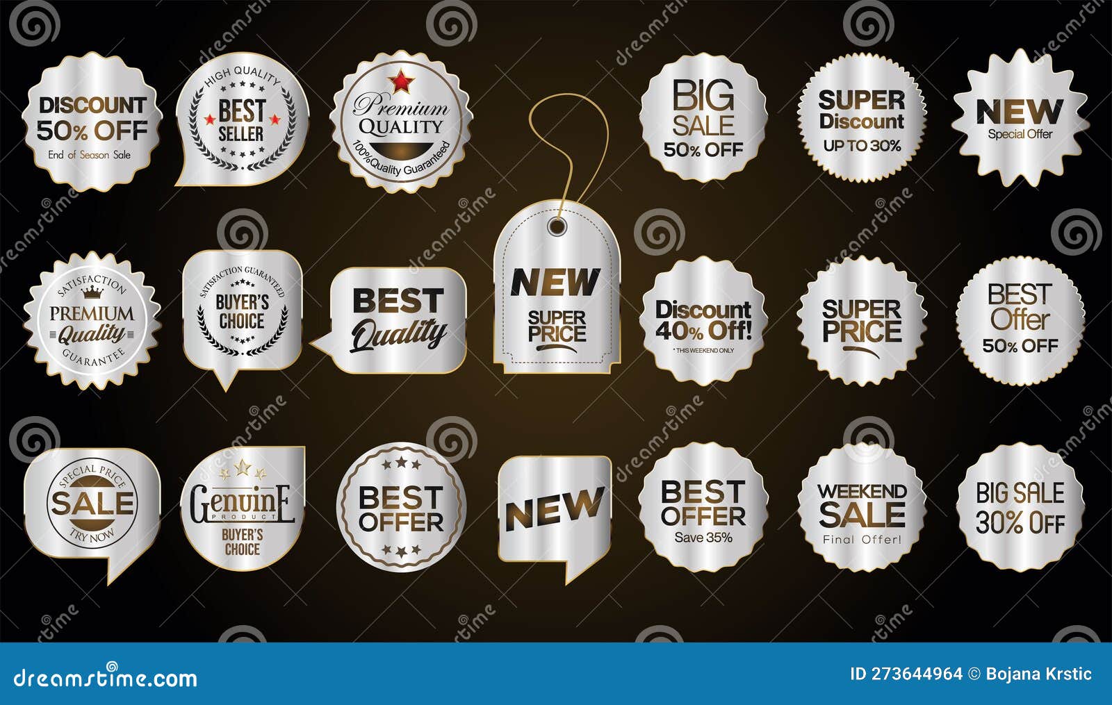 Collection of Modern SILVER New Note Label Mark Tag Stock Illustration ...