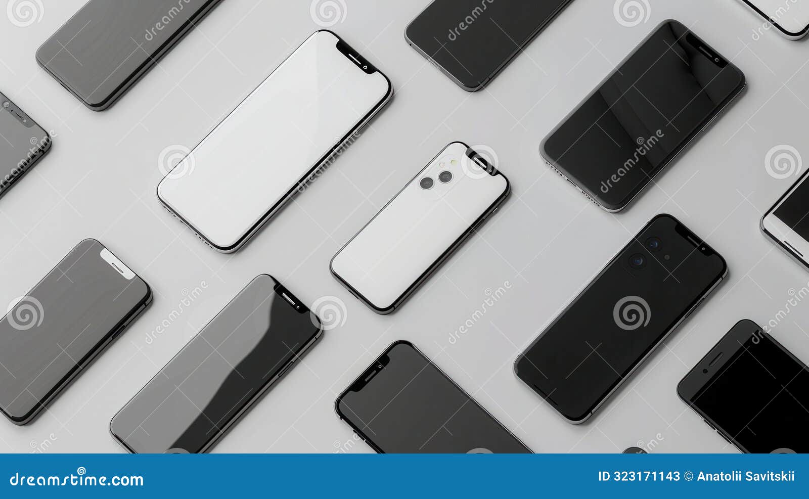 A Collection of Modern Smartphones Arranged in Different Angles on a ...