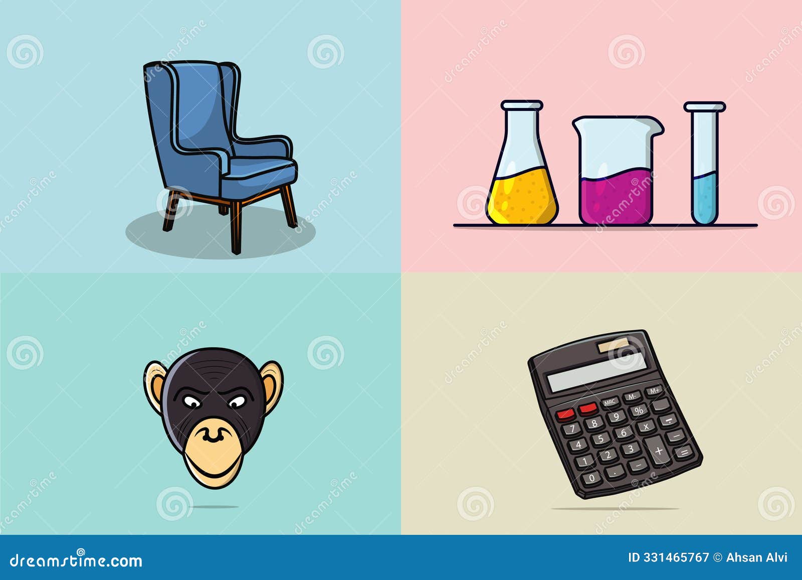 Collection of Monkey Head with Sofa Chair and Beaker Glasses Set with ...