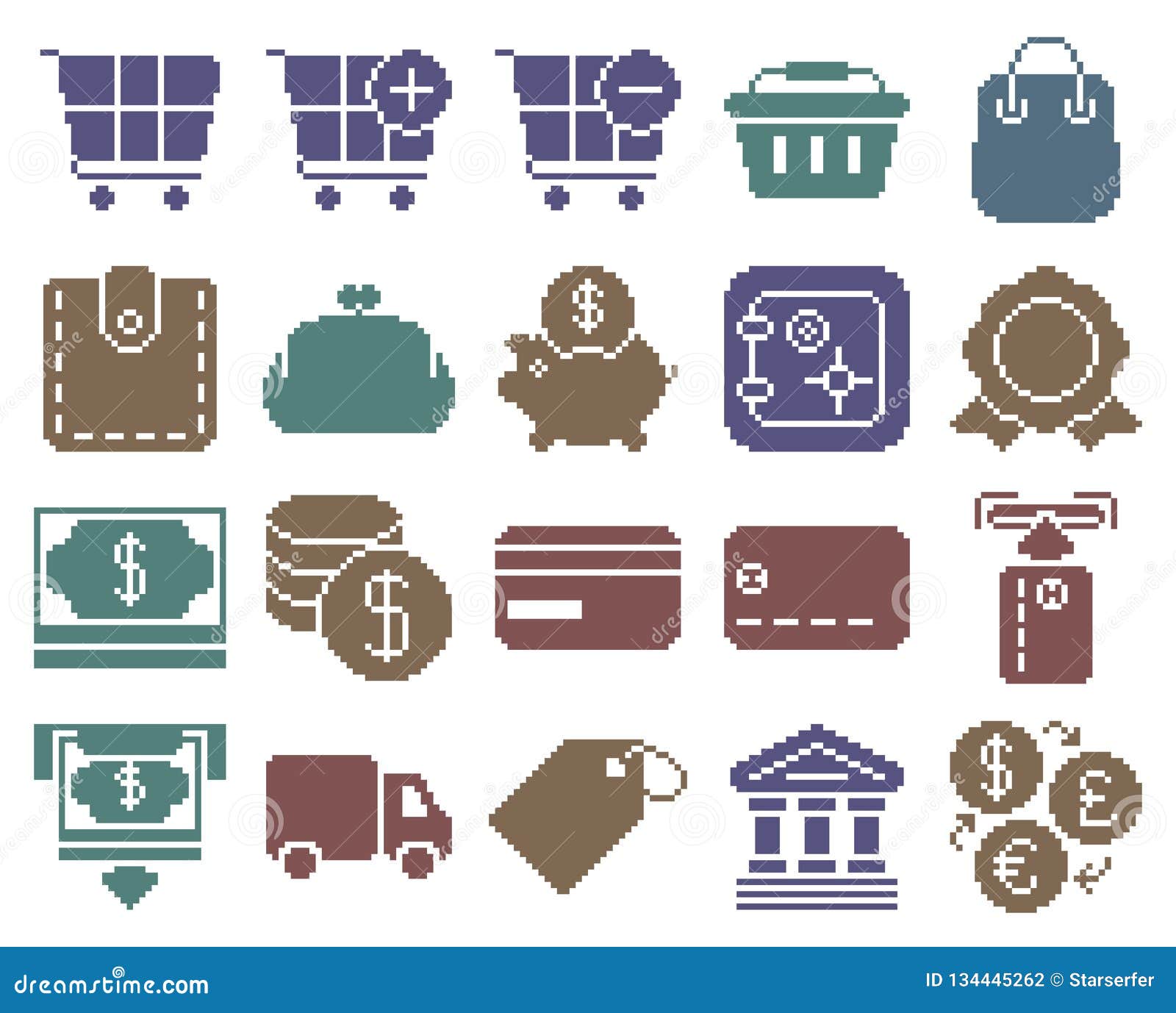 Collection of Monochromatic Pixel Finance Icons Stock Vector ...
