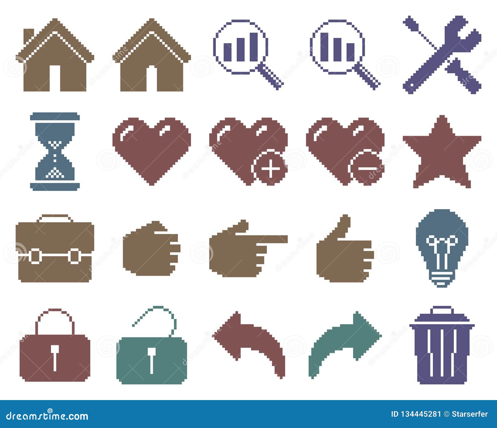 Collection of Monochromatic Pixel Icons Stock Vector - Illustration of ...