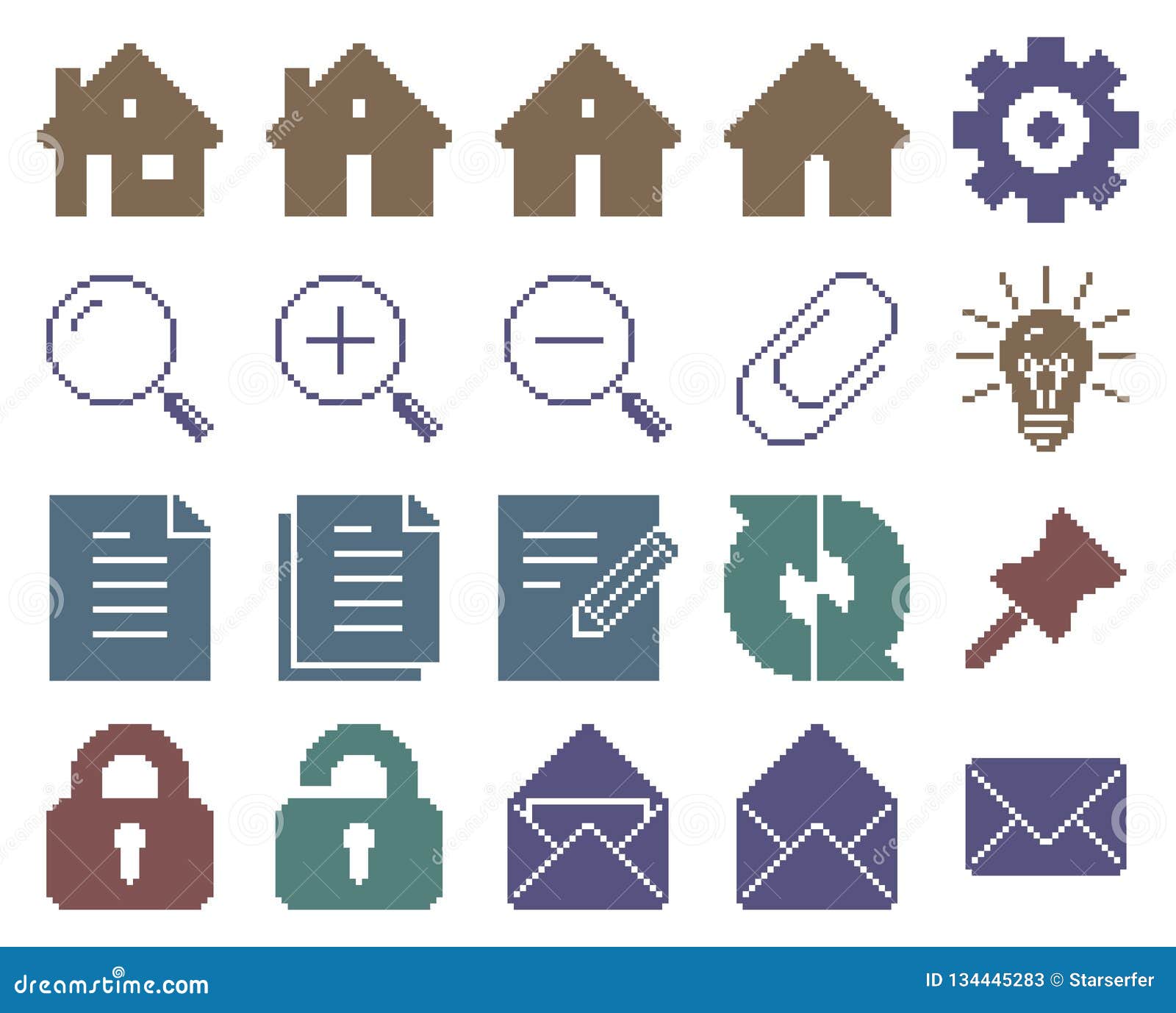 Collection of Monochromatic Pixel Icons Stock Vector - Illustration of ...