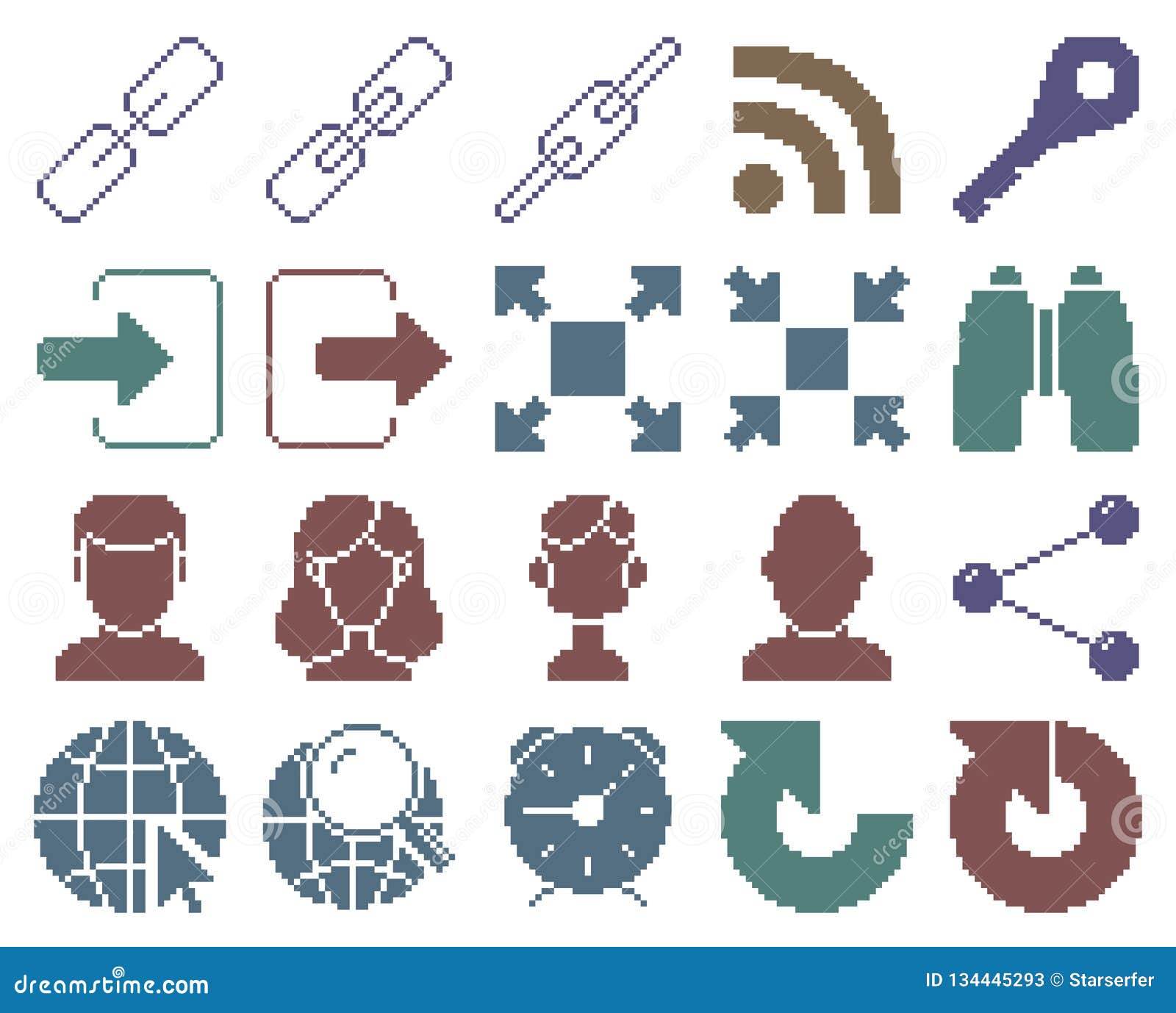 Collection of Monochromatic Pixel Icons Stock Vector - Illustration of ...