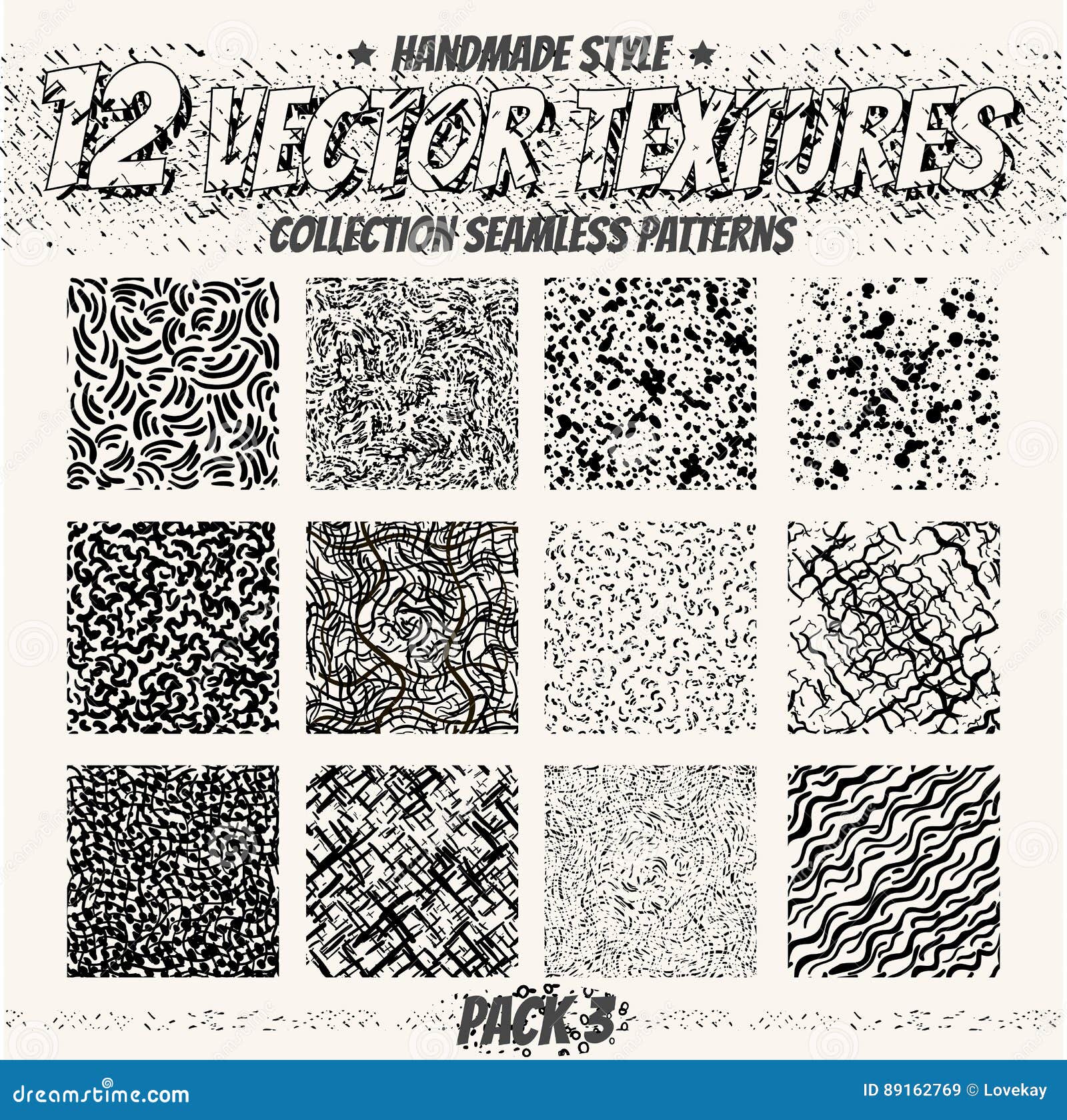 Collection Monochrome Seamless Textures for Digital Design. Vector ...