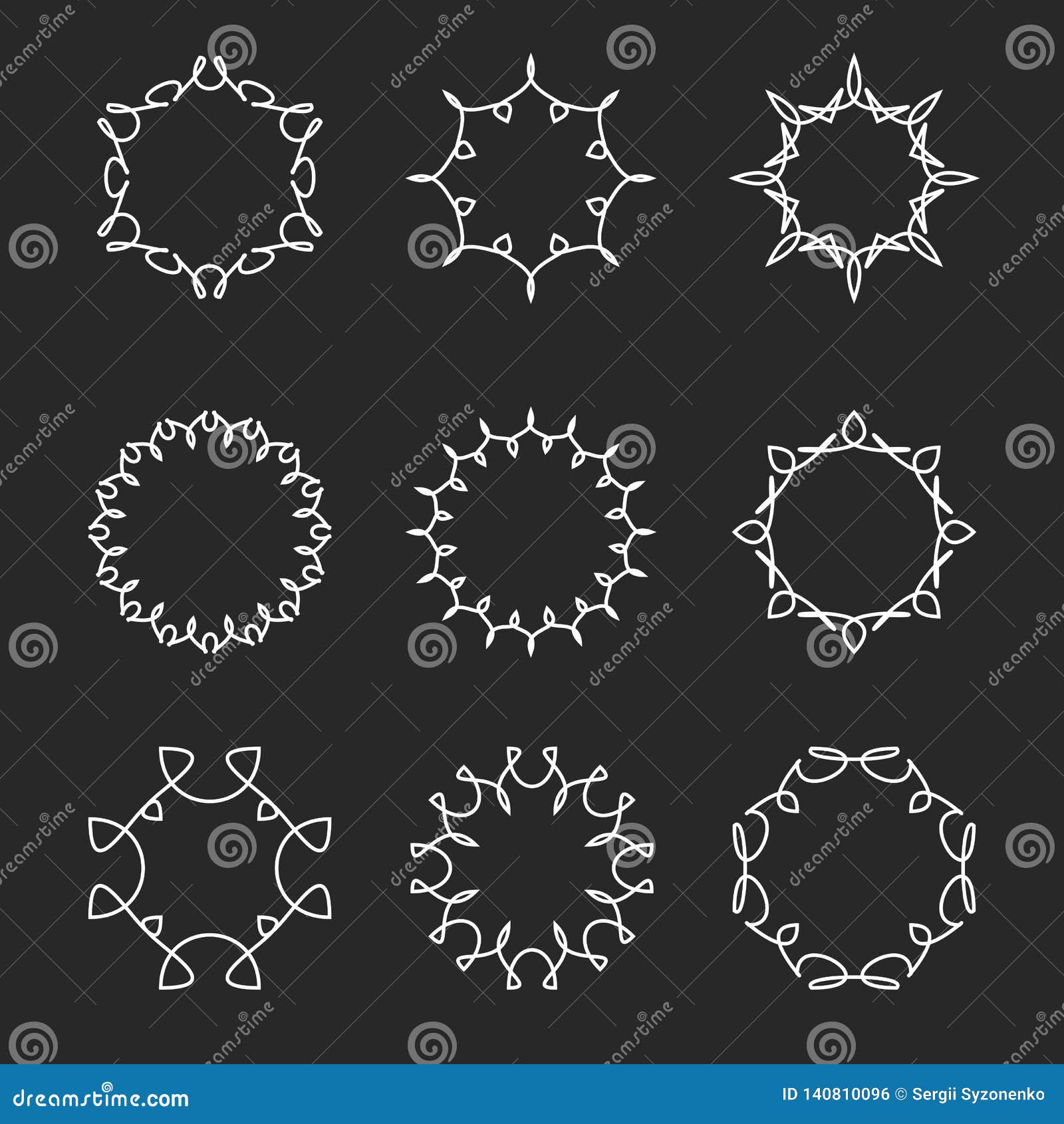 Collection Monogram Round Frame, Set Mockup Design Hipster Floral Thin ...