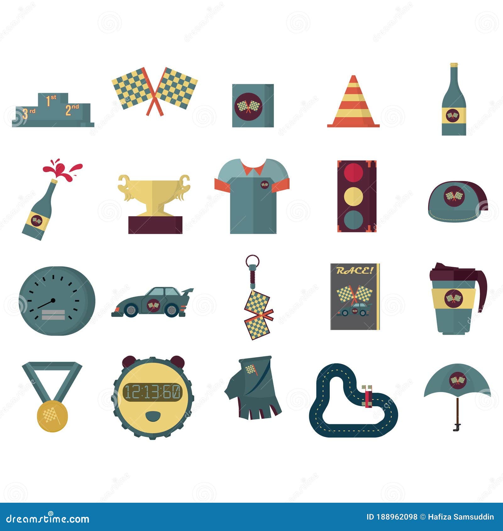 Collection of Motor Race Equipment. Vector Illustration Decorative ...