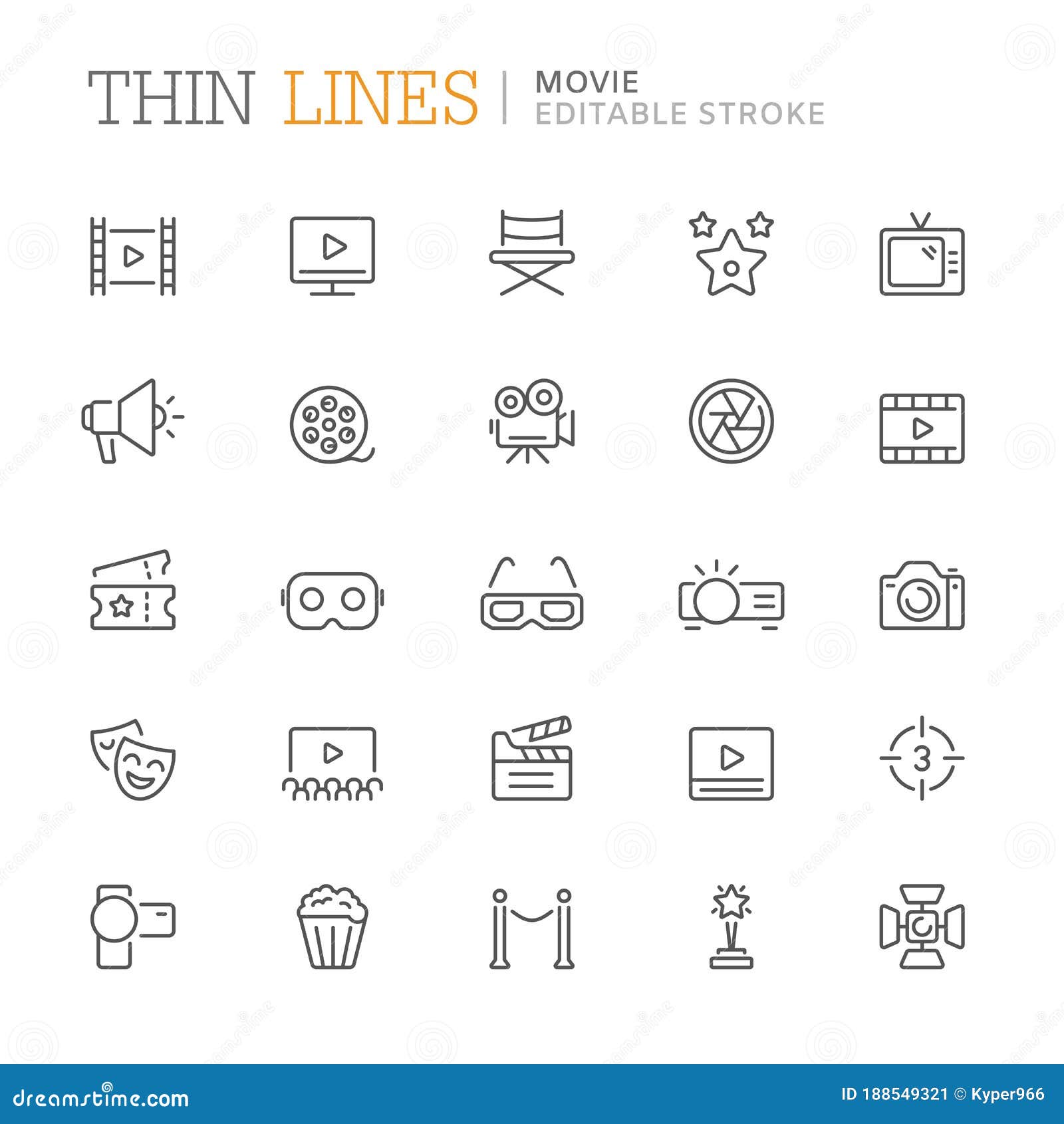 Collection of Movie Related Line Icons Stock Vector - Illustration of ...